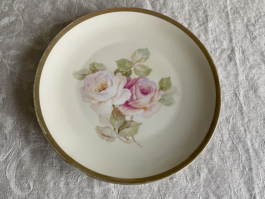 Antique German Hand Painted Roses Plate, 9, Vintage From Early 1900's ...
