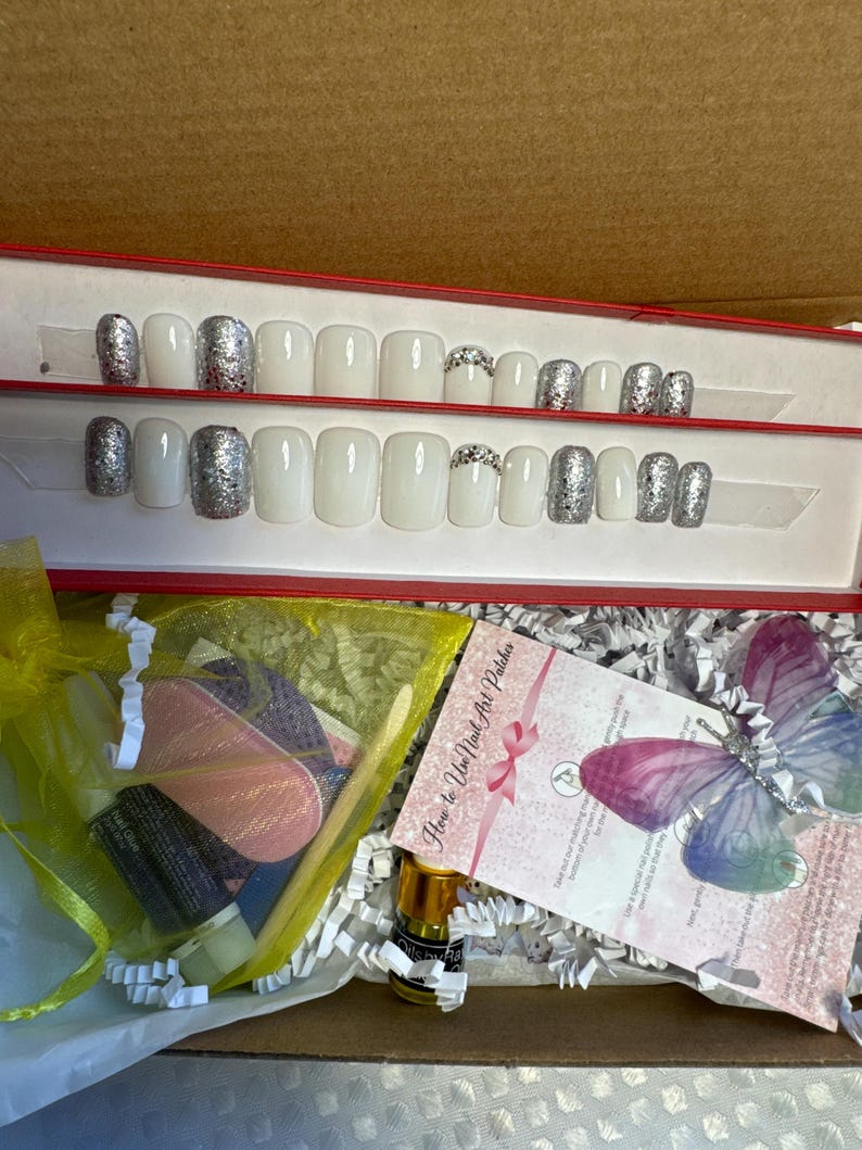 Silver Glitter White Tips - Etsy