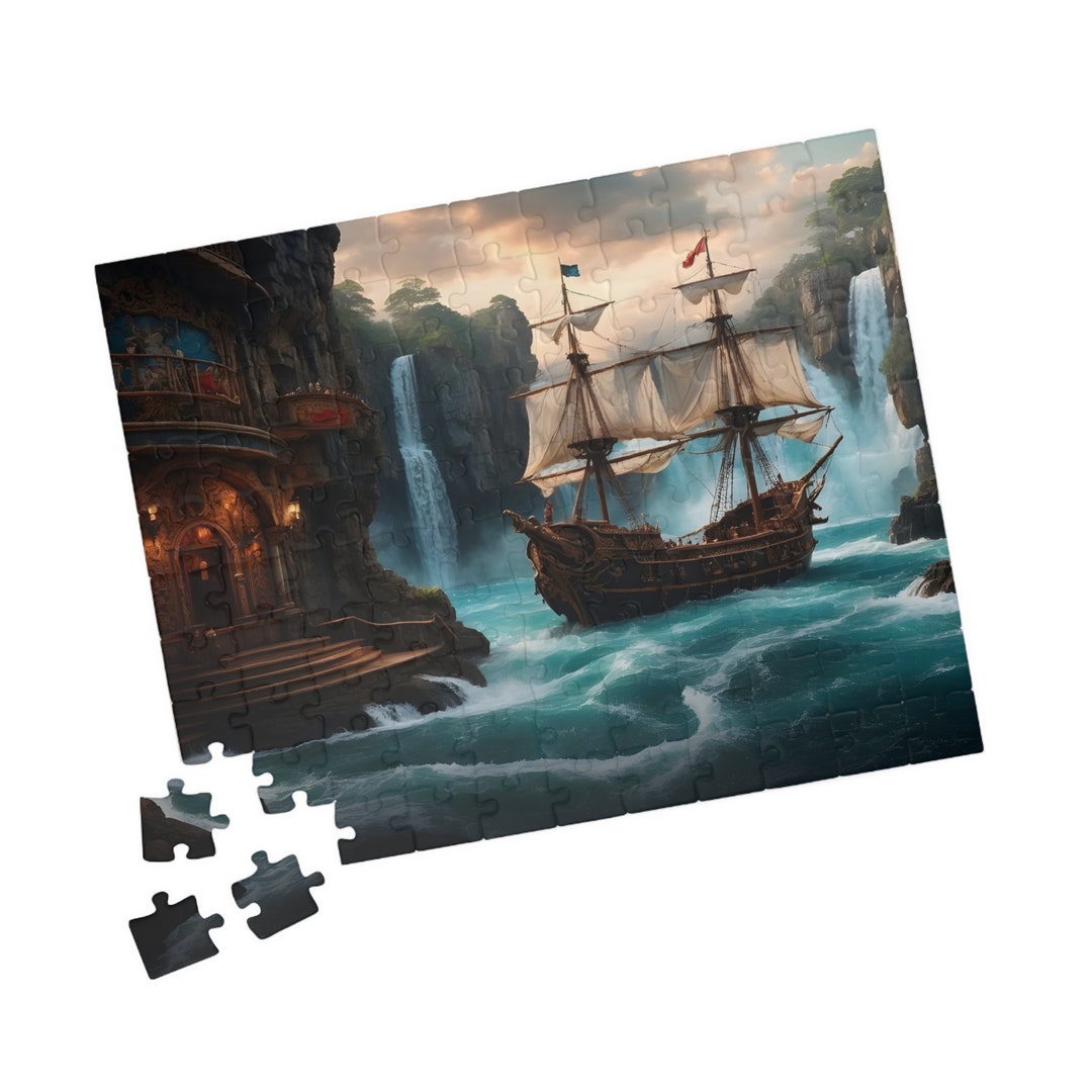 Puzzle, Pirate Ship, Fantasy, Colorful, Waterfall, (110, 252, 520, 1014 ...