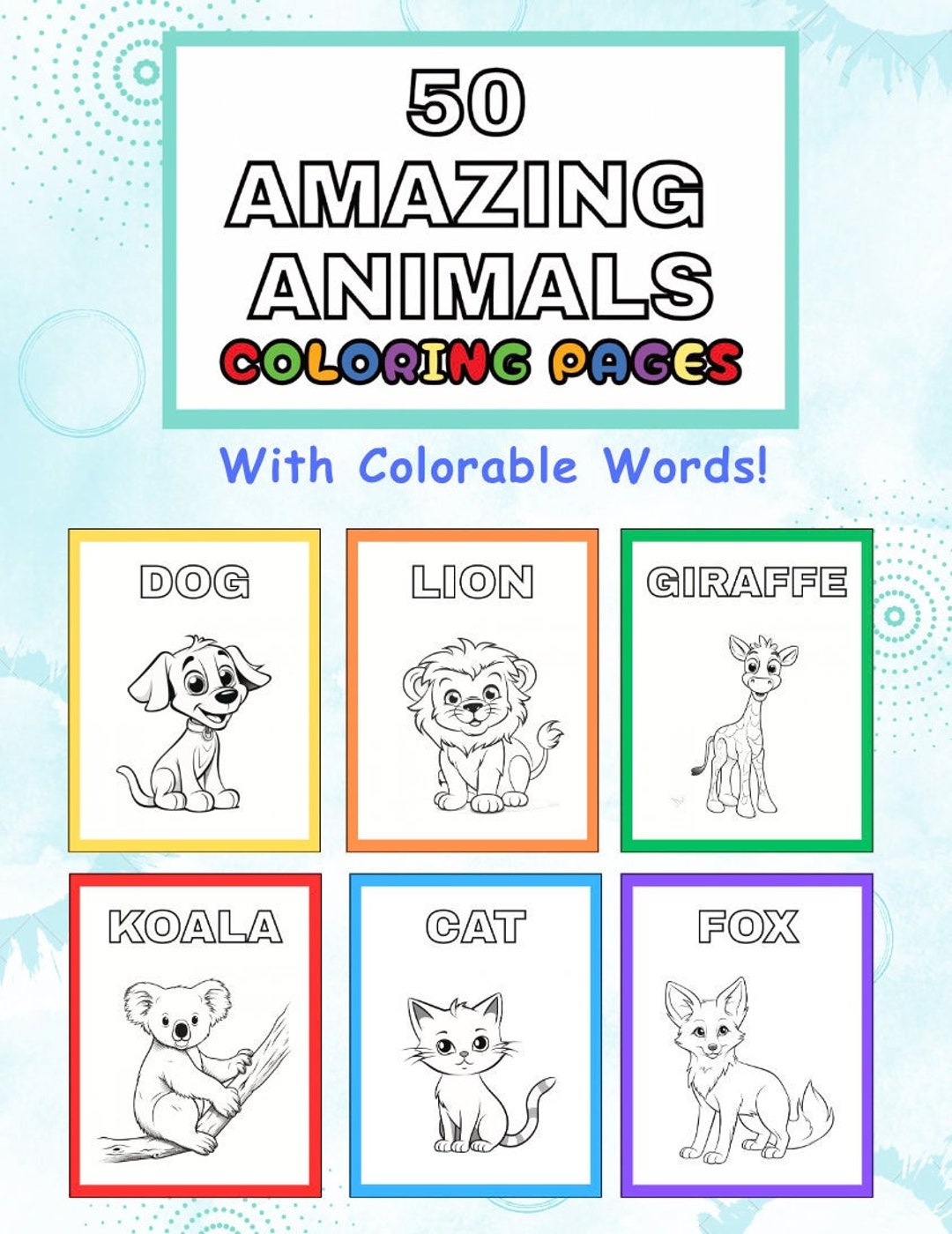 50 Amazing Animals Coloring Pages - Etsy