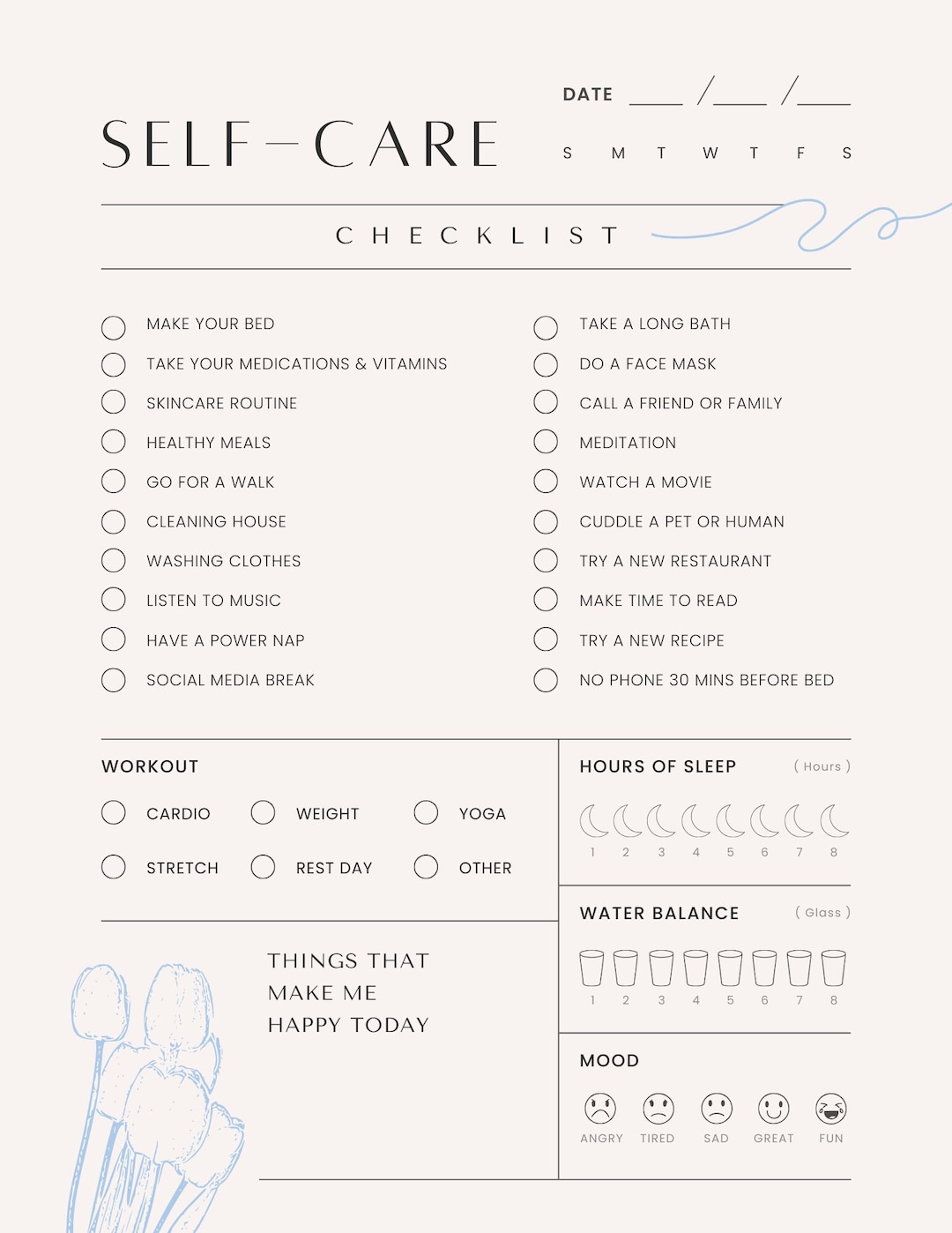 Self-care Checklist, Instant Download Planner, Motivation, New Year ...