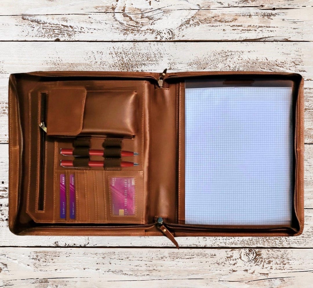 Handmade Full Grain Leather Portfolio, Letter Size Organizer ...