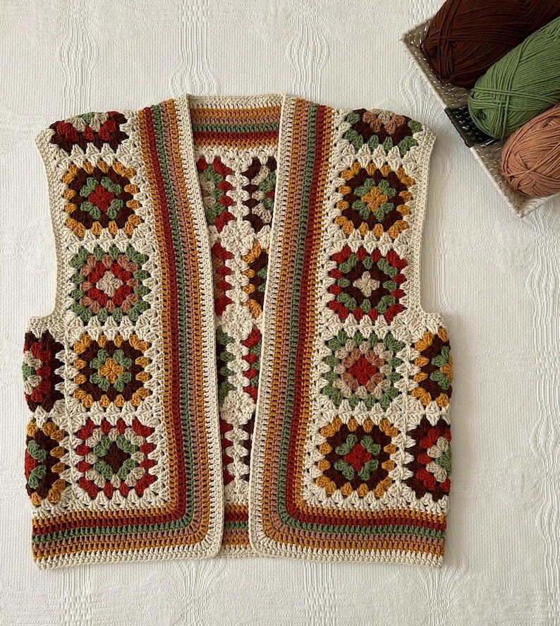 Autumn Colorful Vest, Granny Square Vest, Crochet Vest, Bohem Vest ...