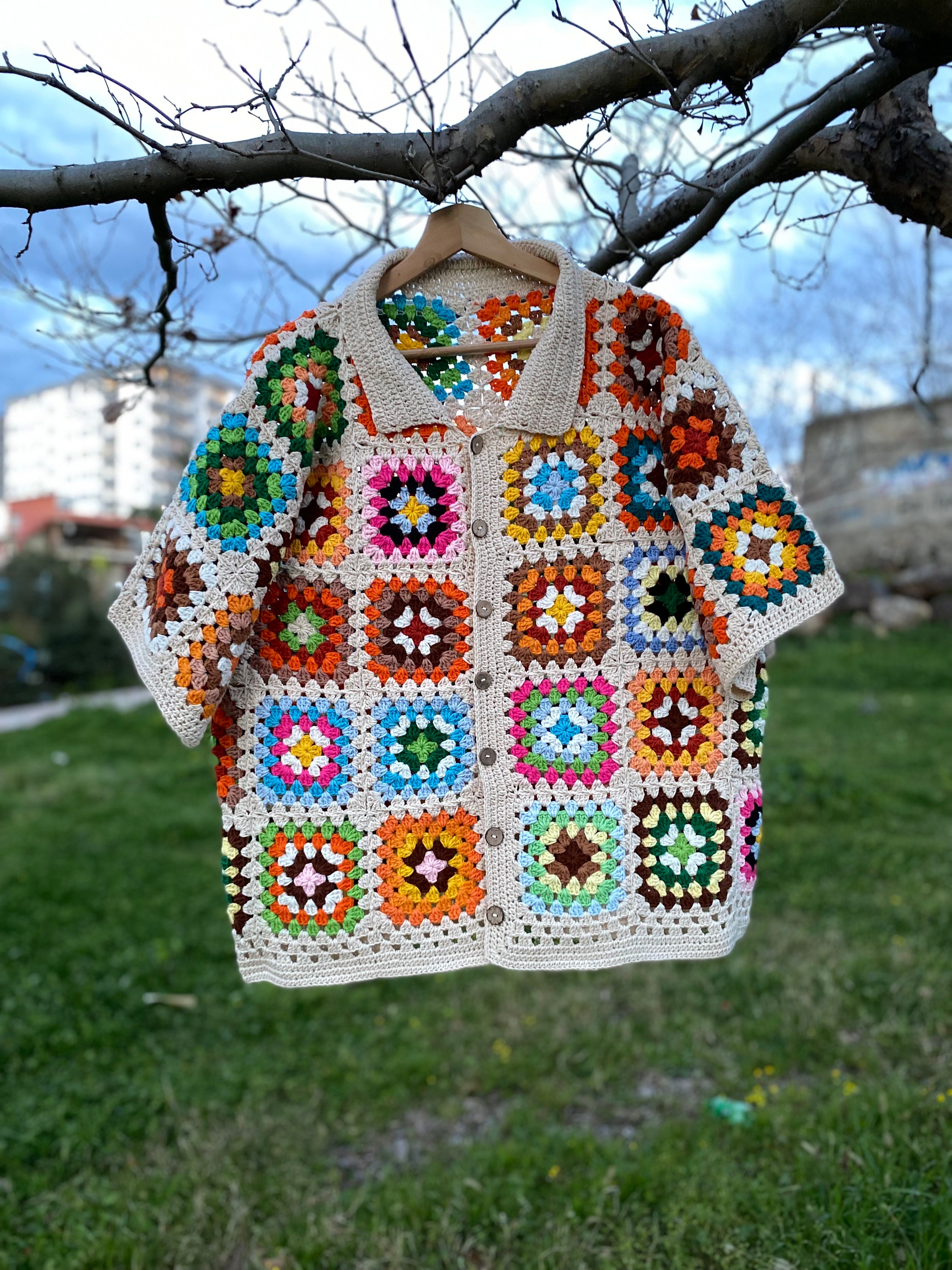 Granny Square Shirt, Colorful Crochet Shirt, Ethnic Shirt, Unisex Shirt ...