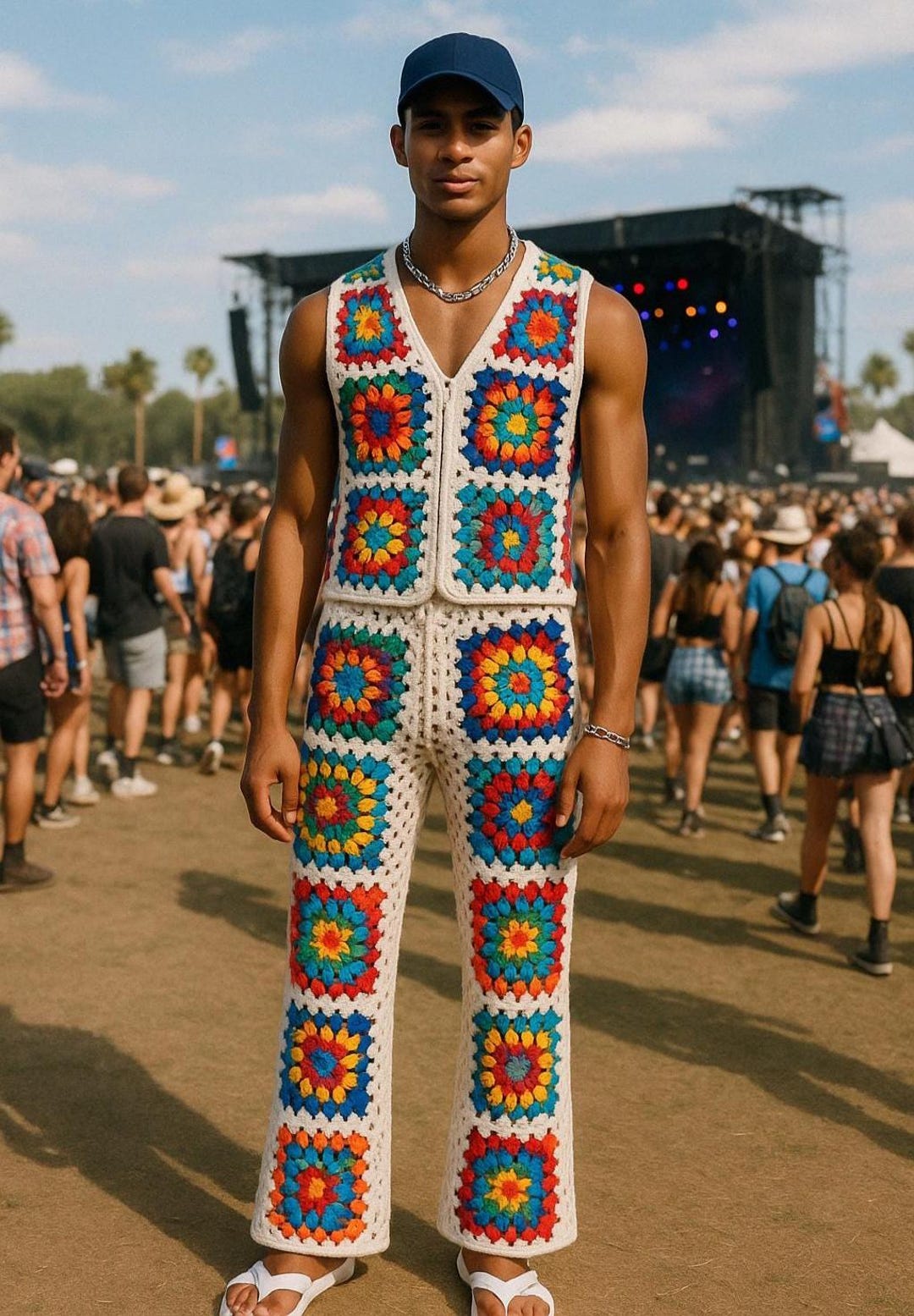 Mens Hippie Clothing, Crochet Top and Pants, Rave Costume, Summer ...
