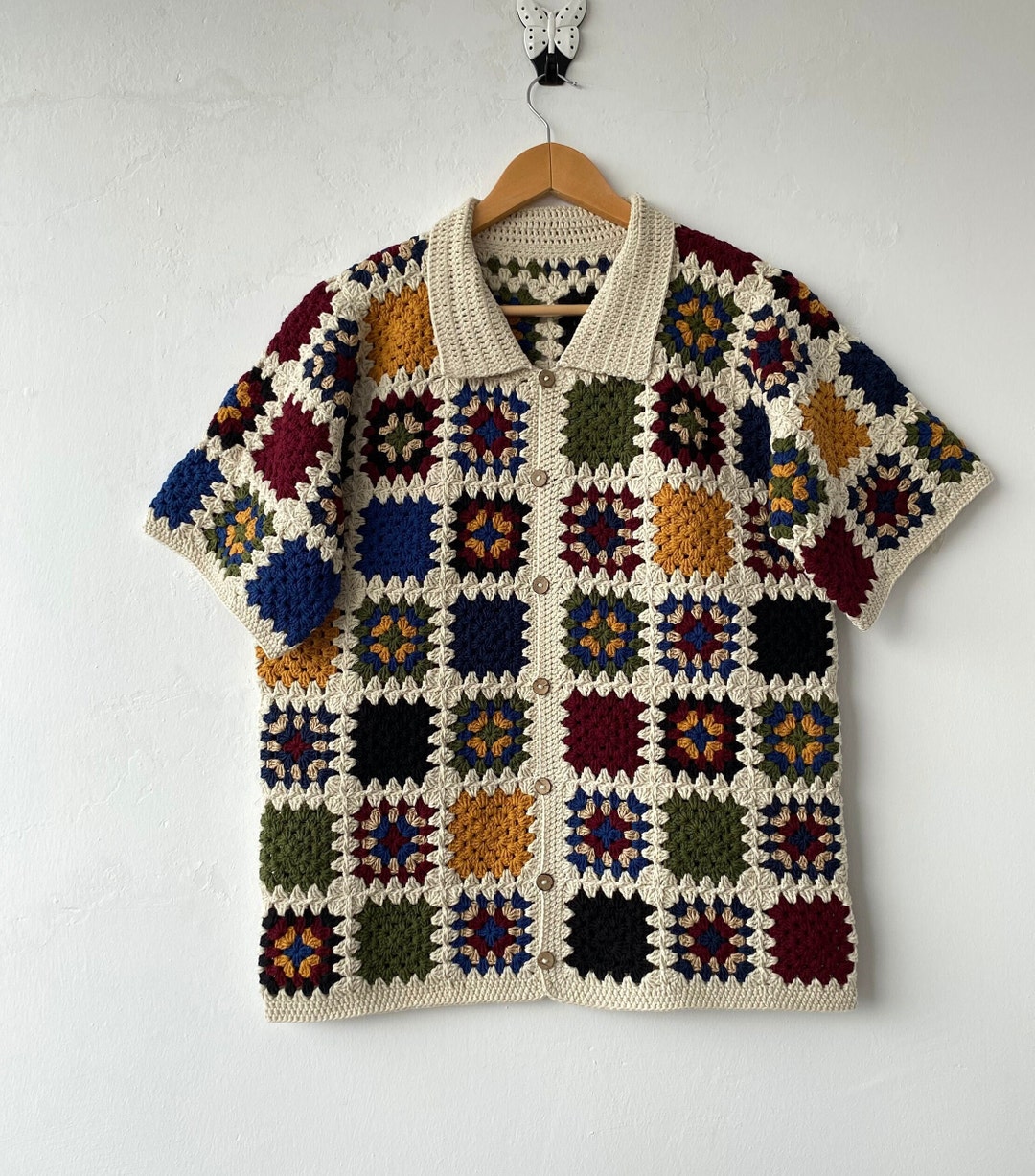 Granny Square Shirt, Oversize Crochet Shirt, Ethnic Shirt, Unisex Shirt ...