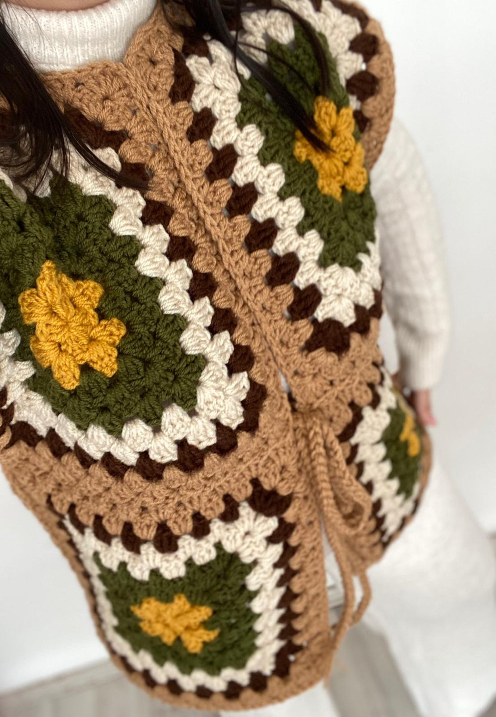 Granny Square Sweater Vest, Crochet Granny Square Vest, Oversize ...