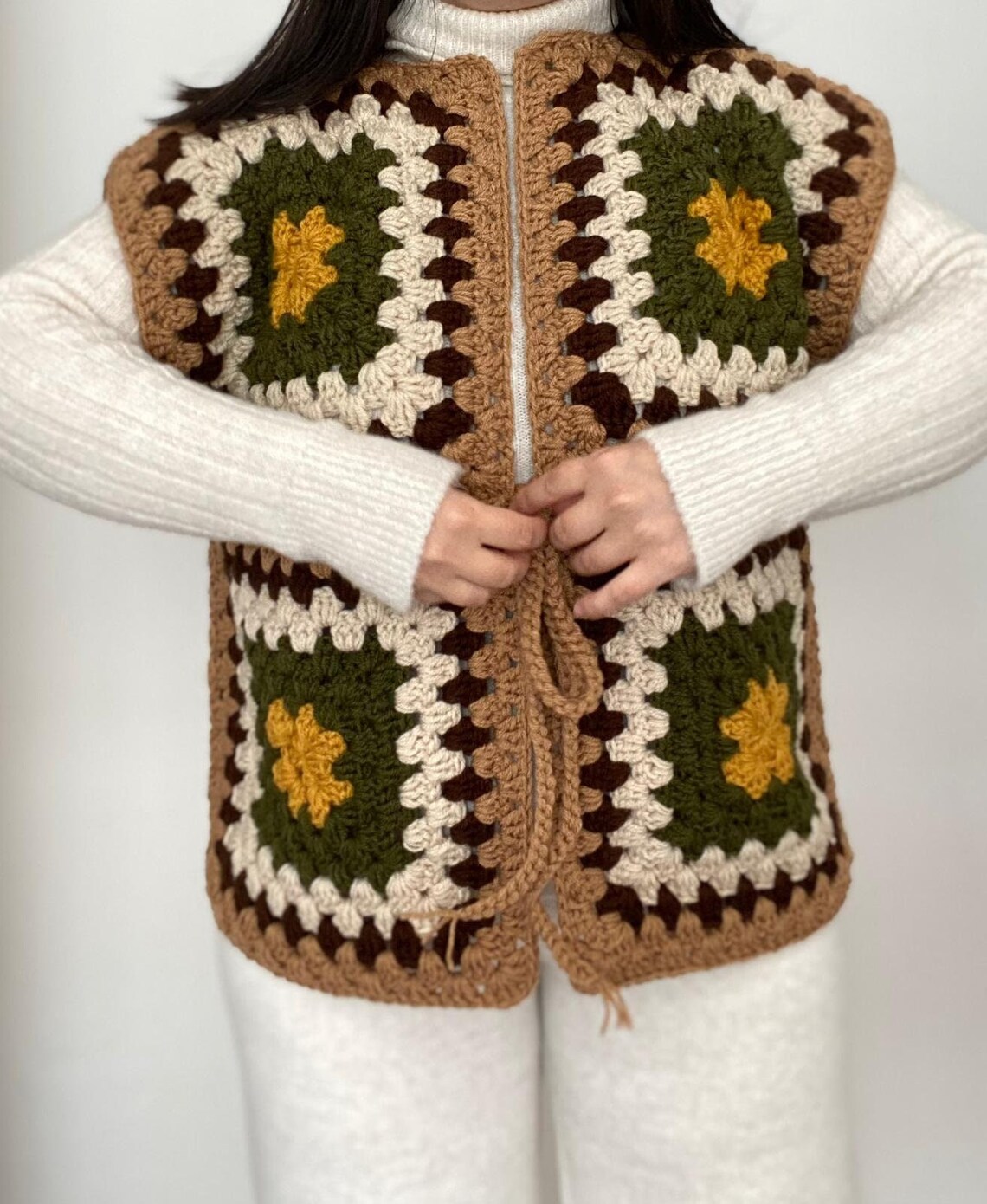 Granny Square Sweater Vest, Crochet Granny Square Vest, Oversize ...