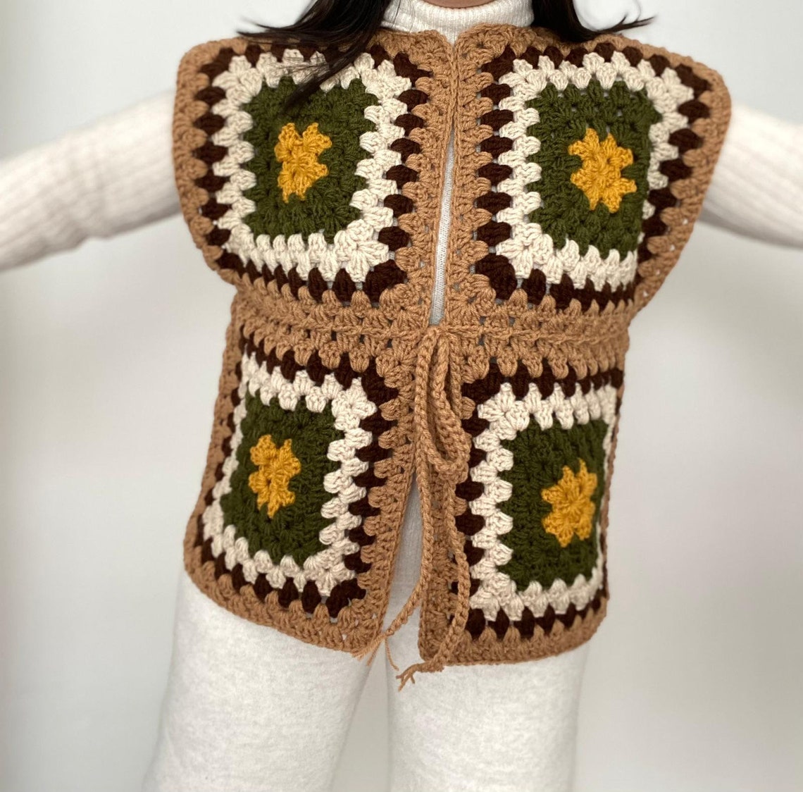 Granny Square Sweater Vest, Crochet Granny Square Vest, Oversize ...