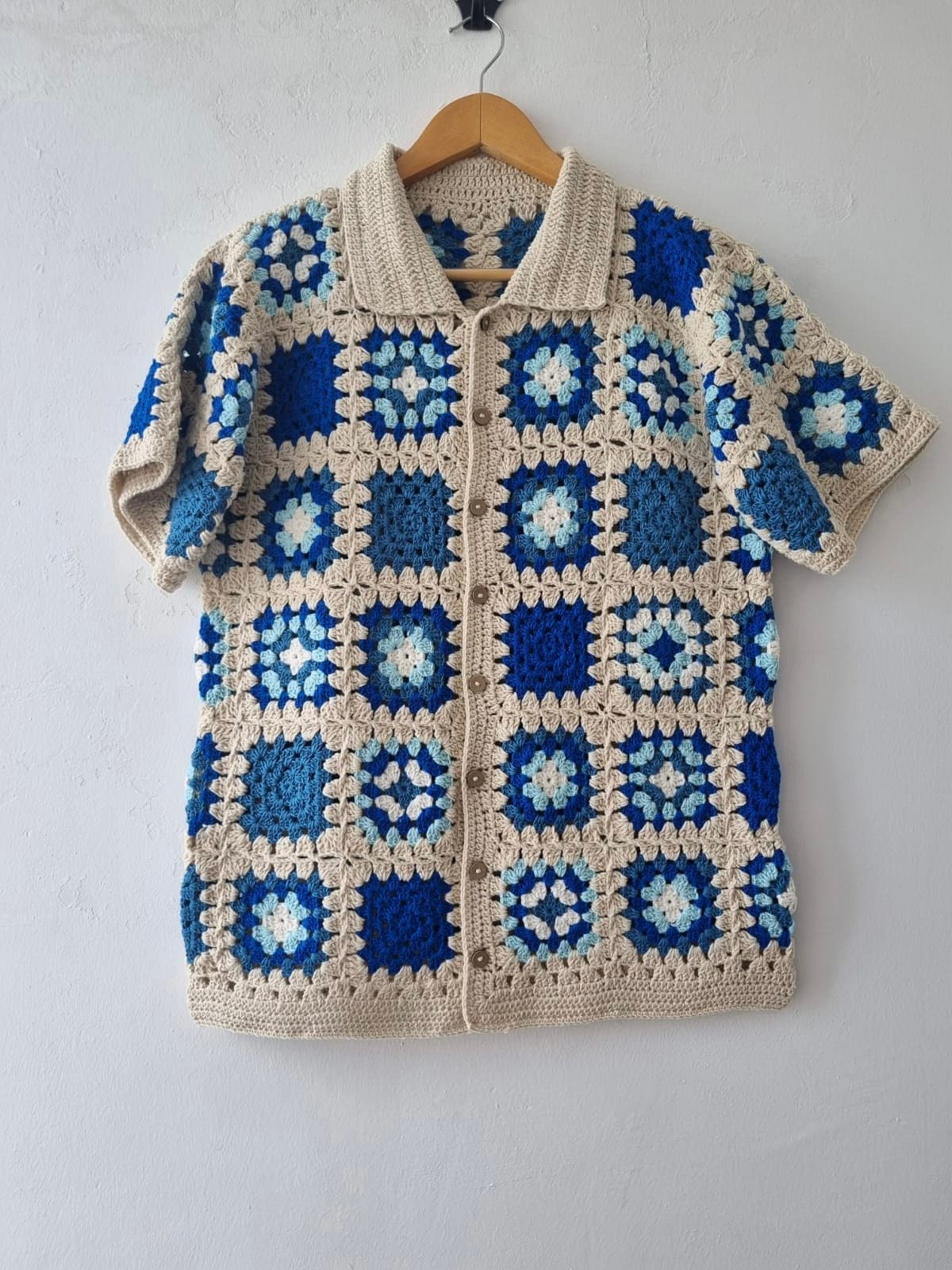 Blue Crochet Granny Square Shirt: Unisex Cotton Knit - Etsy