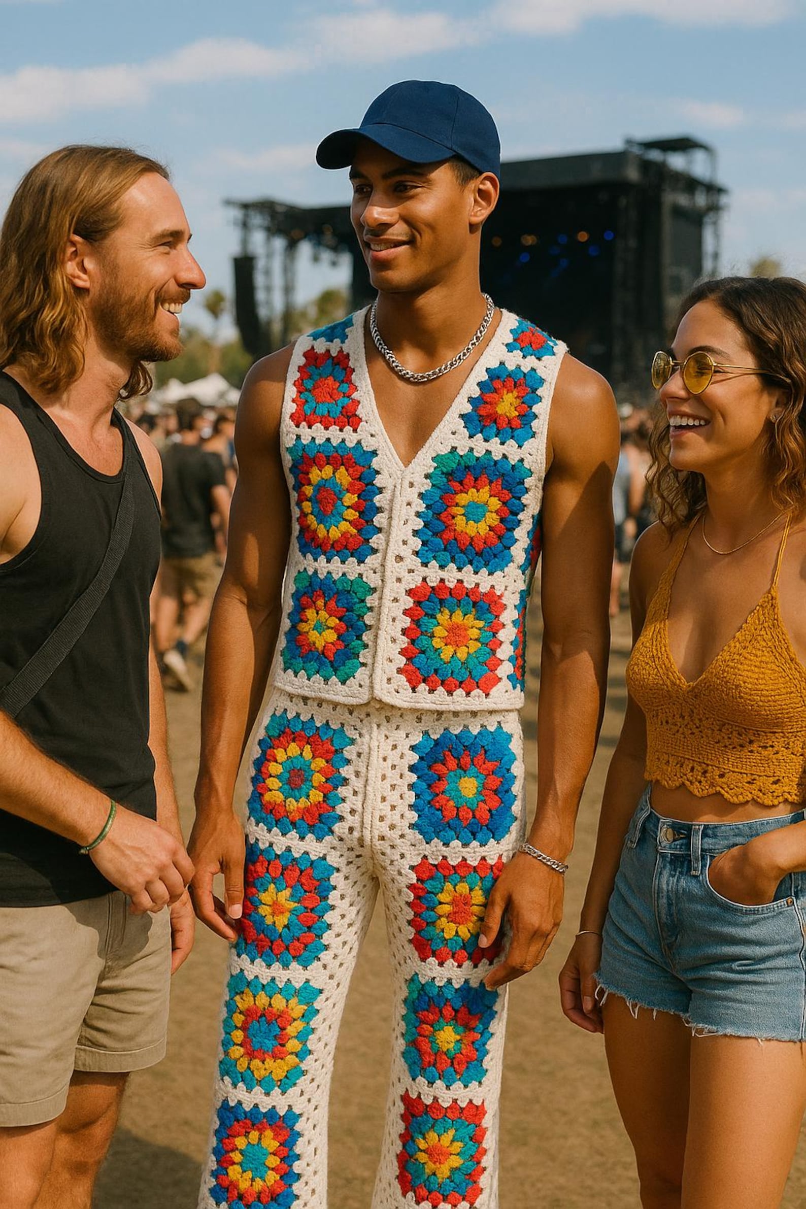 Mens Hippie Clothing, Crochet Top and Pants, Rave Costume, Summer ...