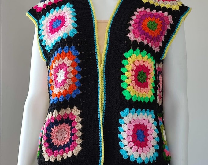 Crochet Granny Square Vest, Crochet Granny Square Waistcoat, Handmade ...