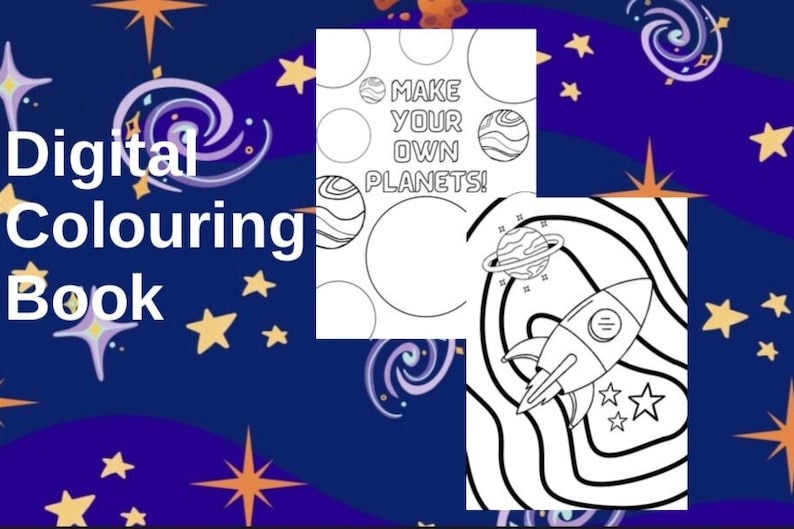Space Themed Digital Colouring Pages Printable Colouring Book Space ...