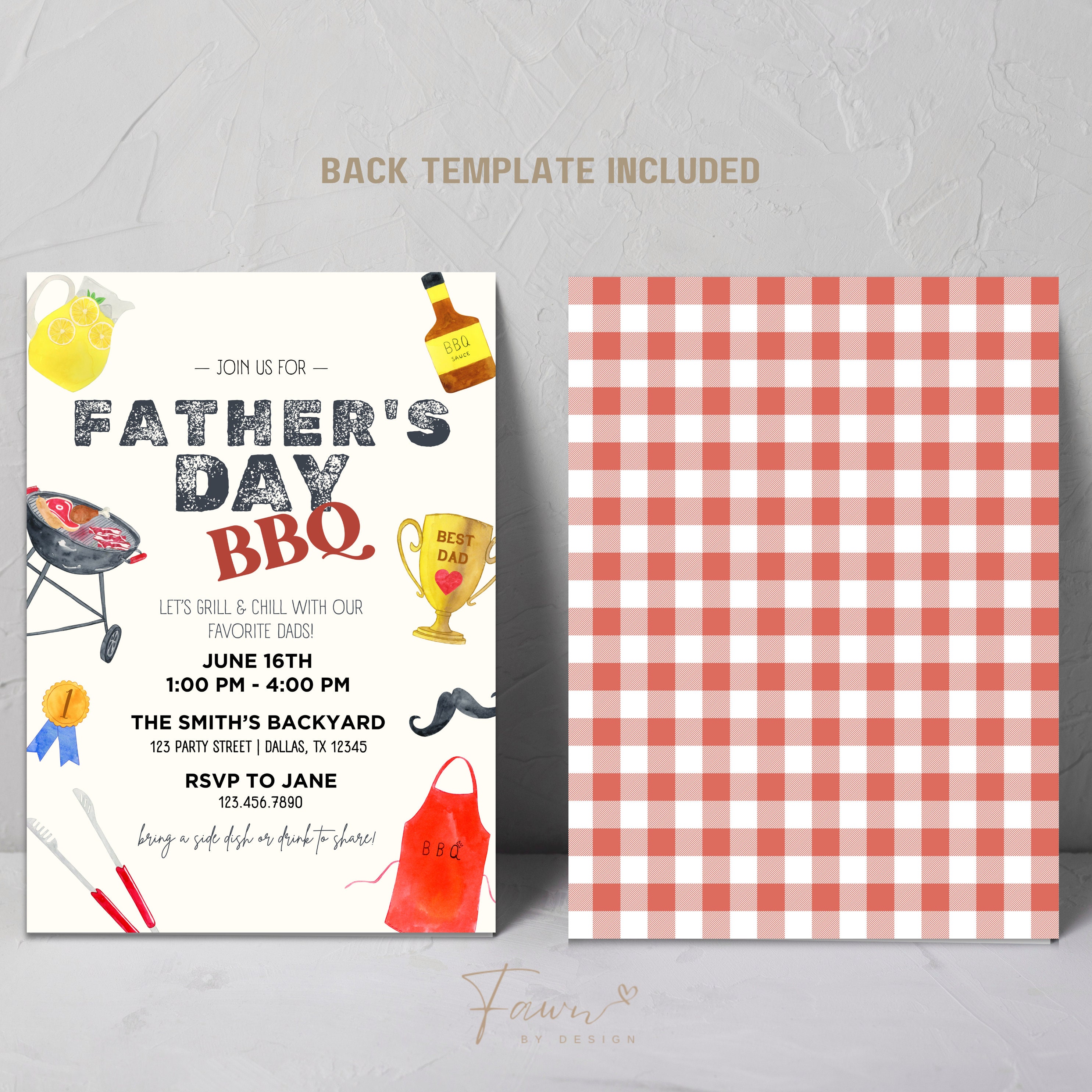 Editable Father's Day BBQ Invitation, Father's Day Cookout, Casual ...