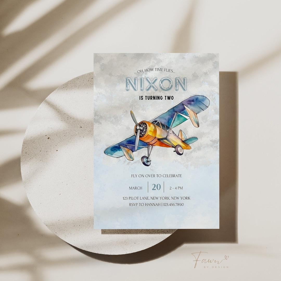 Editable Airplane Birthday Invitation Template, Modern Plane Invitation, Airplane Invitation ...
