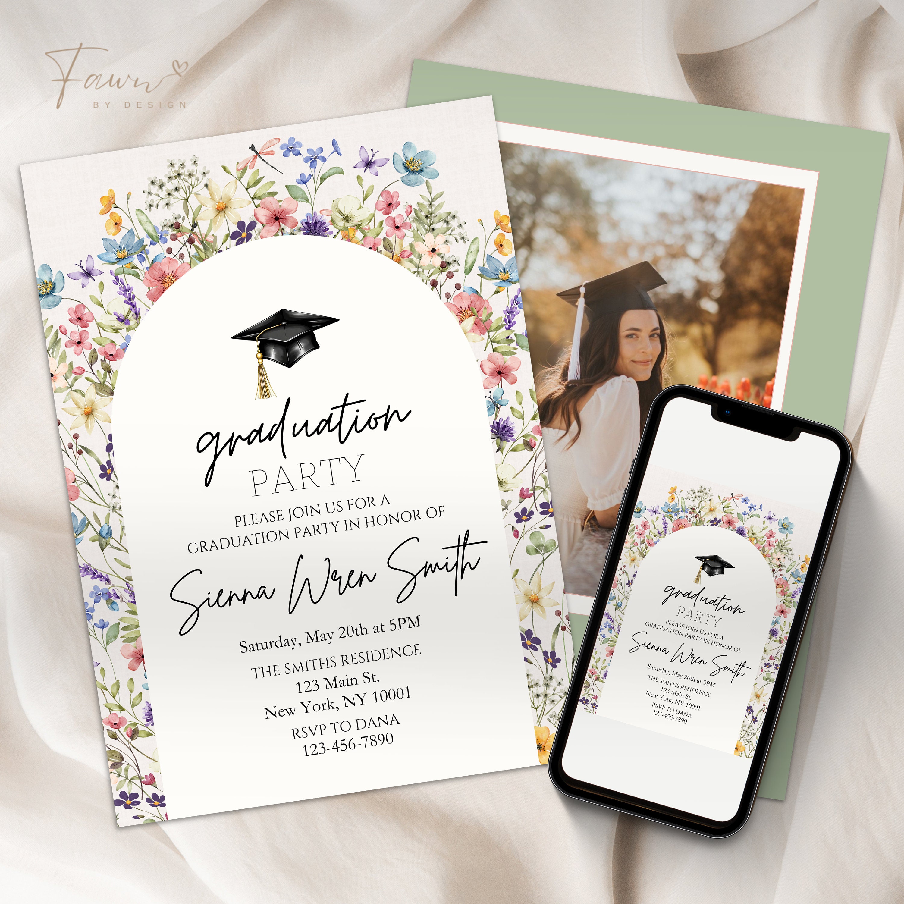 Editable Wildflower Graduation Invitation, Wildflower Graduation ...