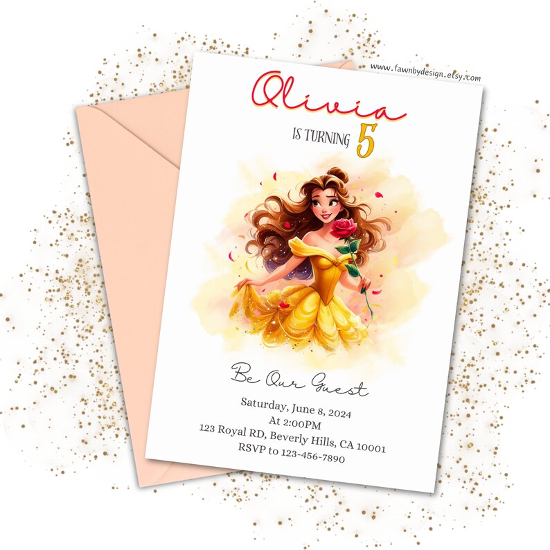 Editable Belle Birthday Invitation, Beauty and the Beast Invitation ...