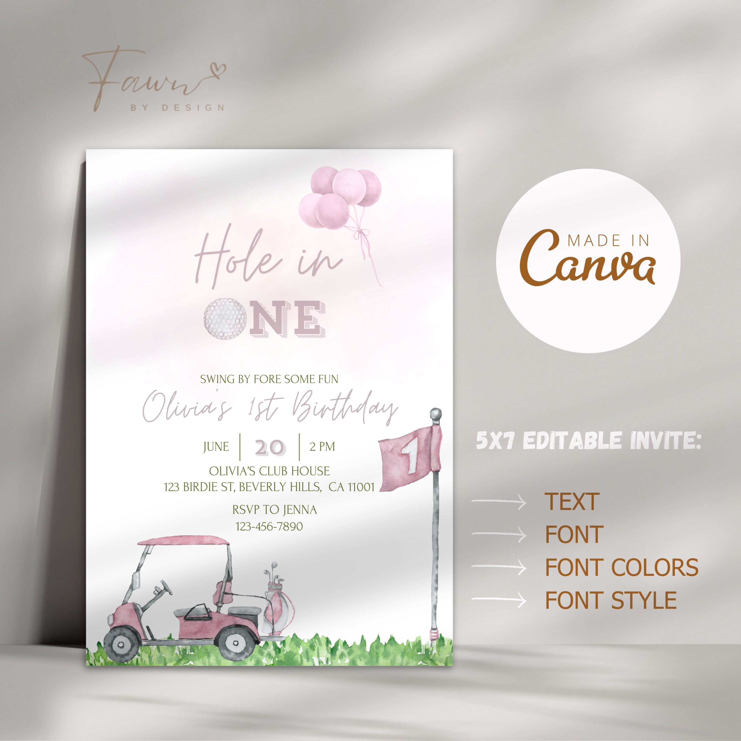 Editable Pink Golf Birthday Invitation, Let's Par Tee, Girl Golf ...