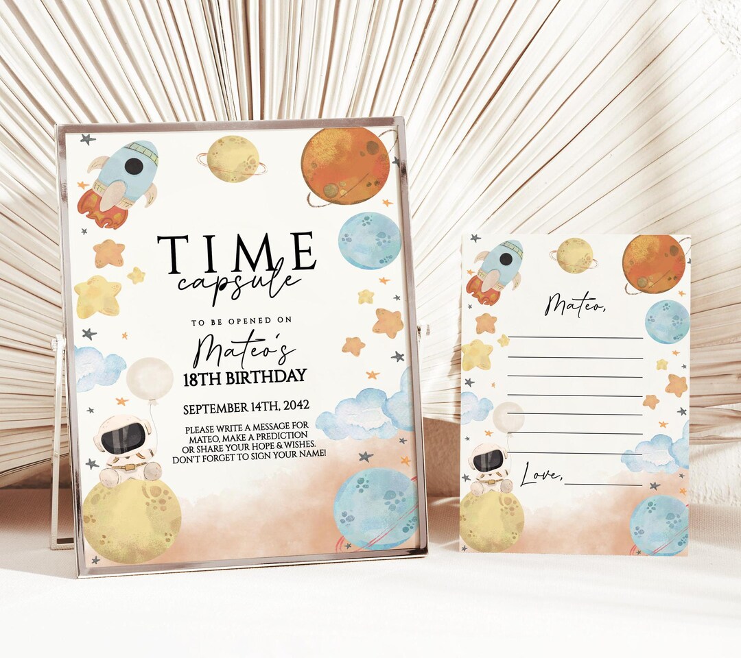 Editable Outer Space Time Capsule, First Trip Around the Sun Birthday ...