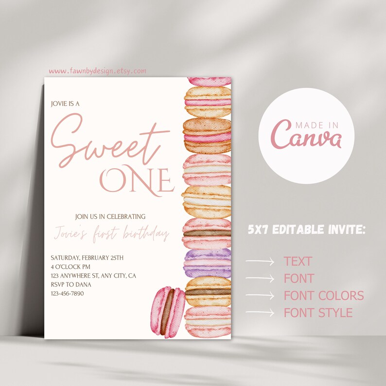 Editable Sweet One Invitation, Pastel Sweets Birthday Invitation ...