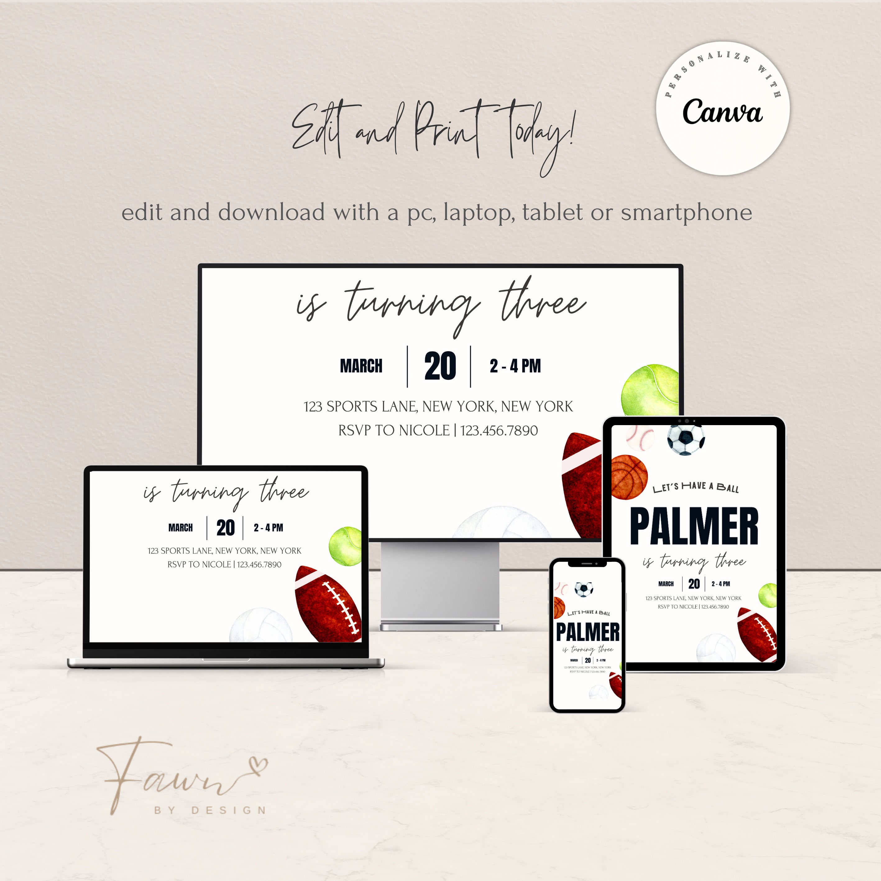 Editable Let's Have a Ball Invite, Ball Birthday Invitation Digital ...