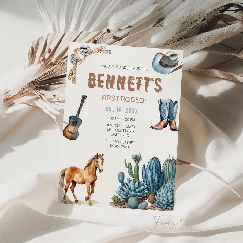 Editable First Rodeo Birthday Invitation Template, Cowboy Birthday ...