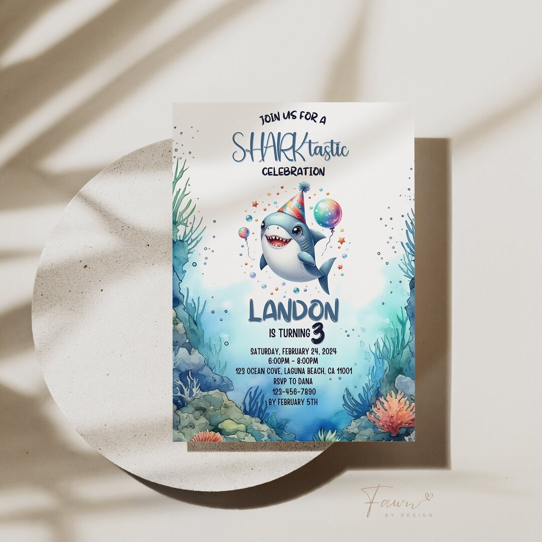 Editable Shark Invitation, Shark Birthday Invitation Boy, Shark ...