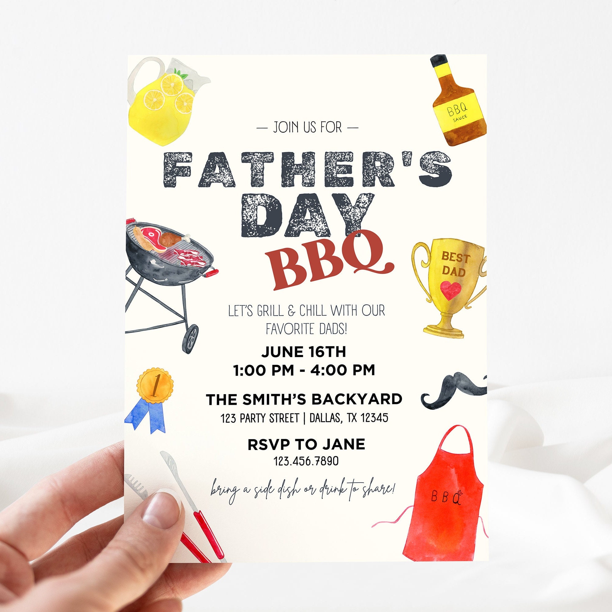 Editable Father's Day BBQ Invitation, Father's Day Cookout, Casual ...