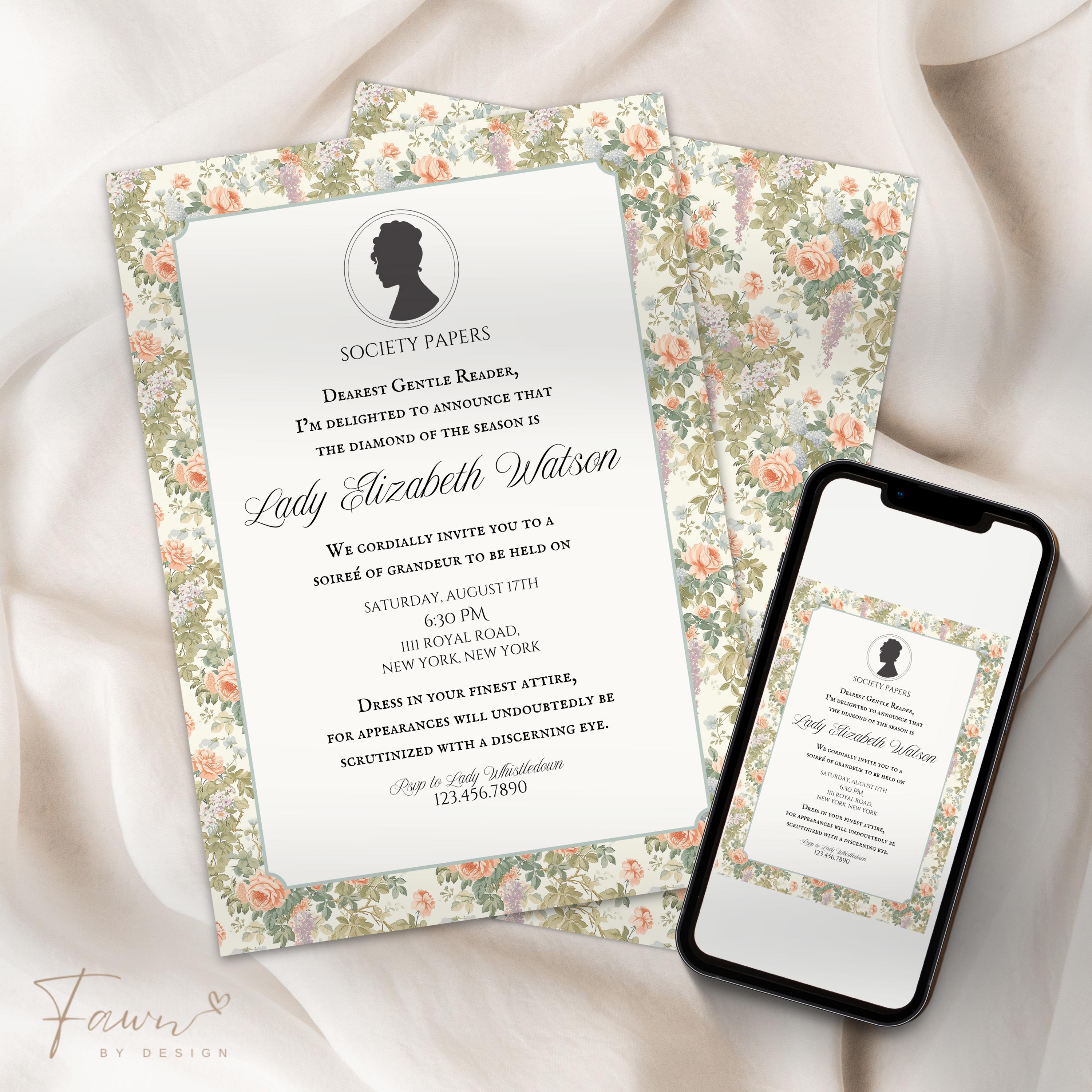 Bridgerton Editable Invitation: Regency Garden Party Theme (digital ...