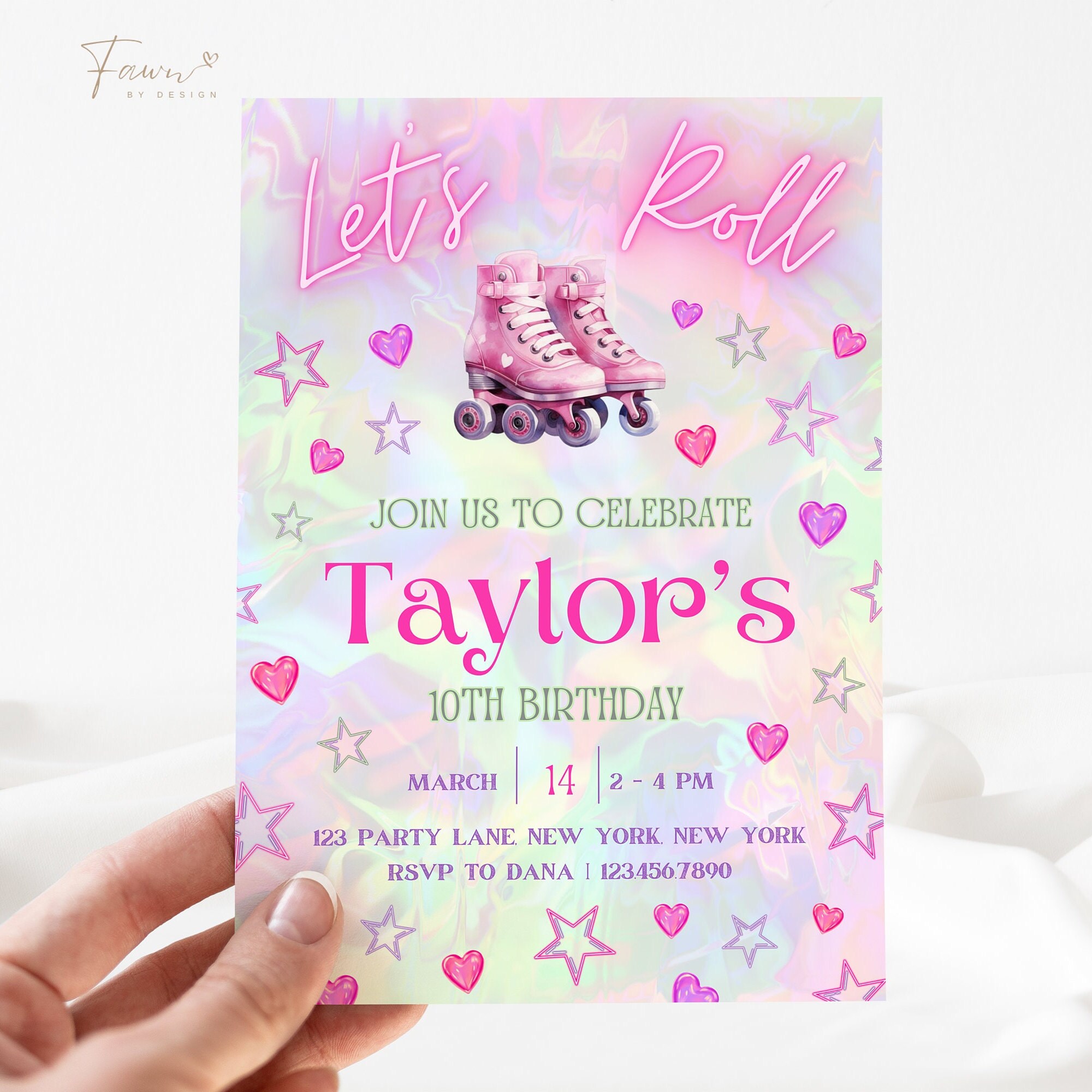 Editable Skate Party Birthday Invitation: Retro Neon (canva Digital ...