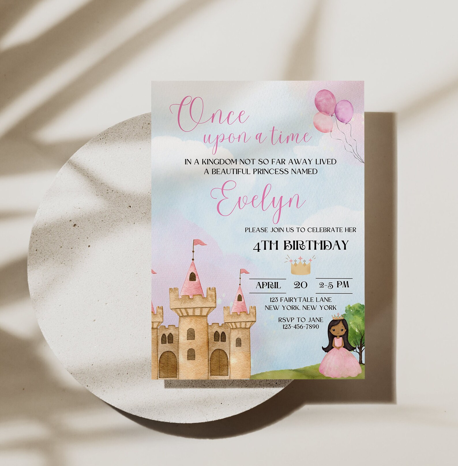 Editable Princess Birthday Invitation, Once Upon a Time Birthday ...