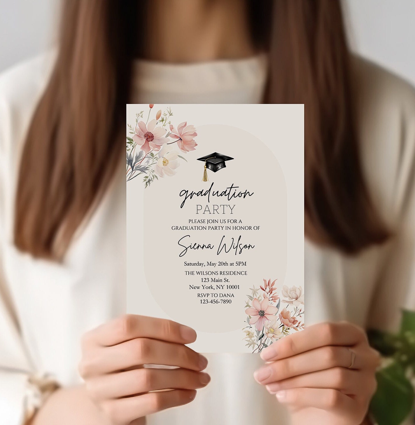 Editable Soft Floral Graduation Invitation, Graduation Announcement ...