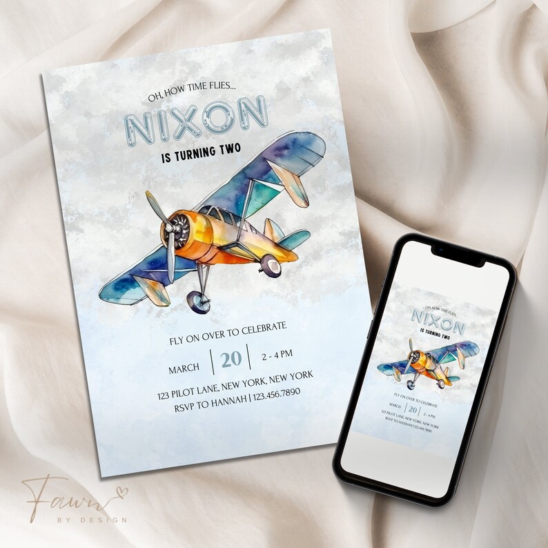 Editable Airplane Birthday Invitation Template, Modern Plane Invitation ...