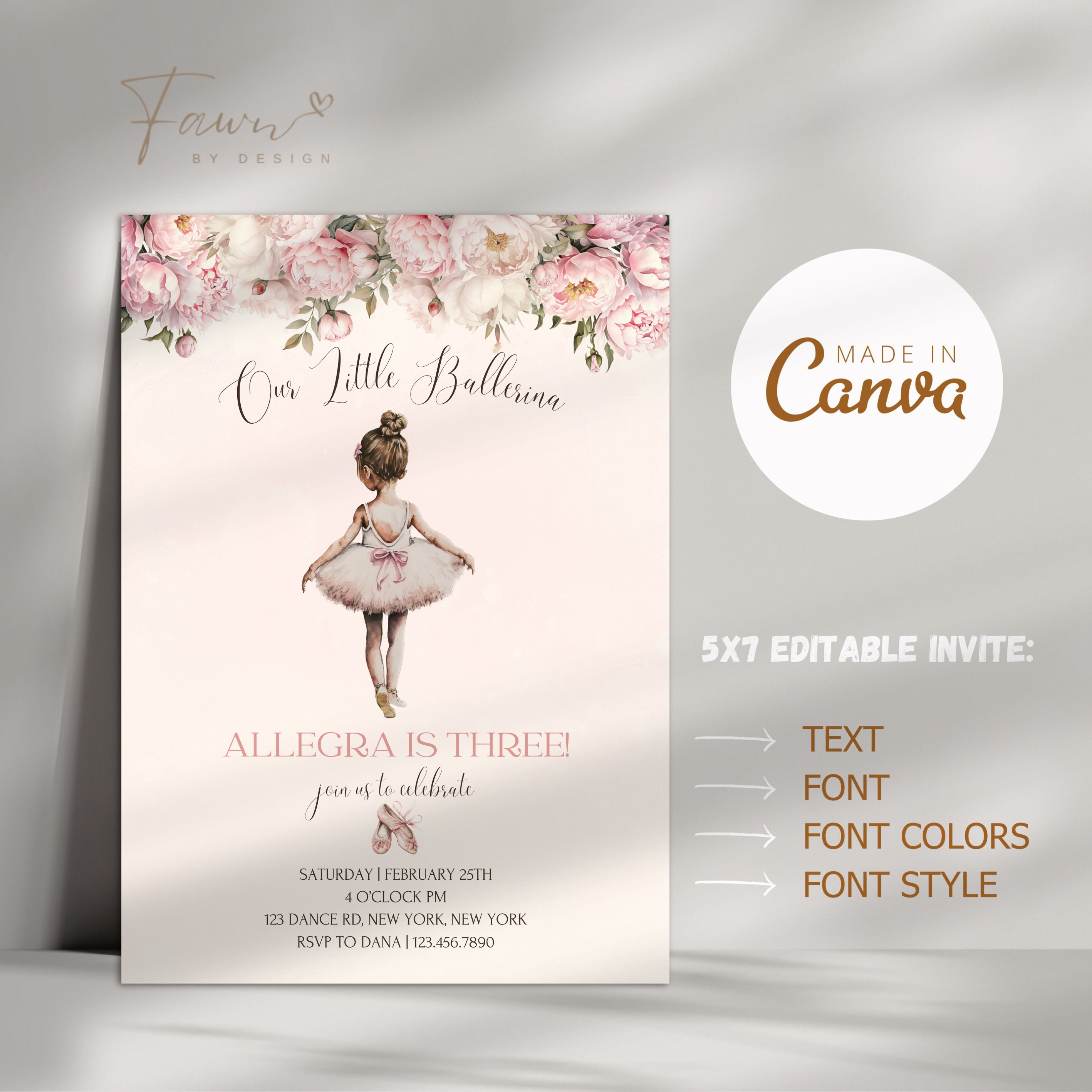 Editable Ballerina Birthday Invitation, Girl Dance Party, Modern ...