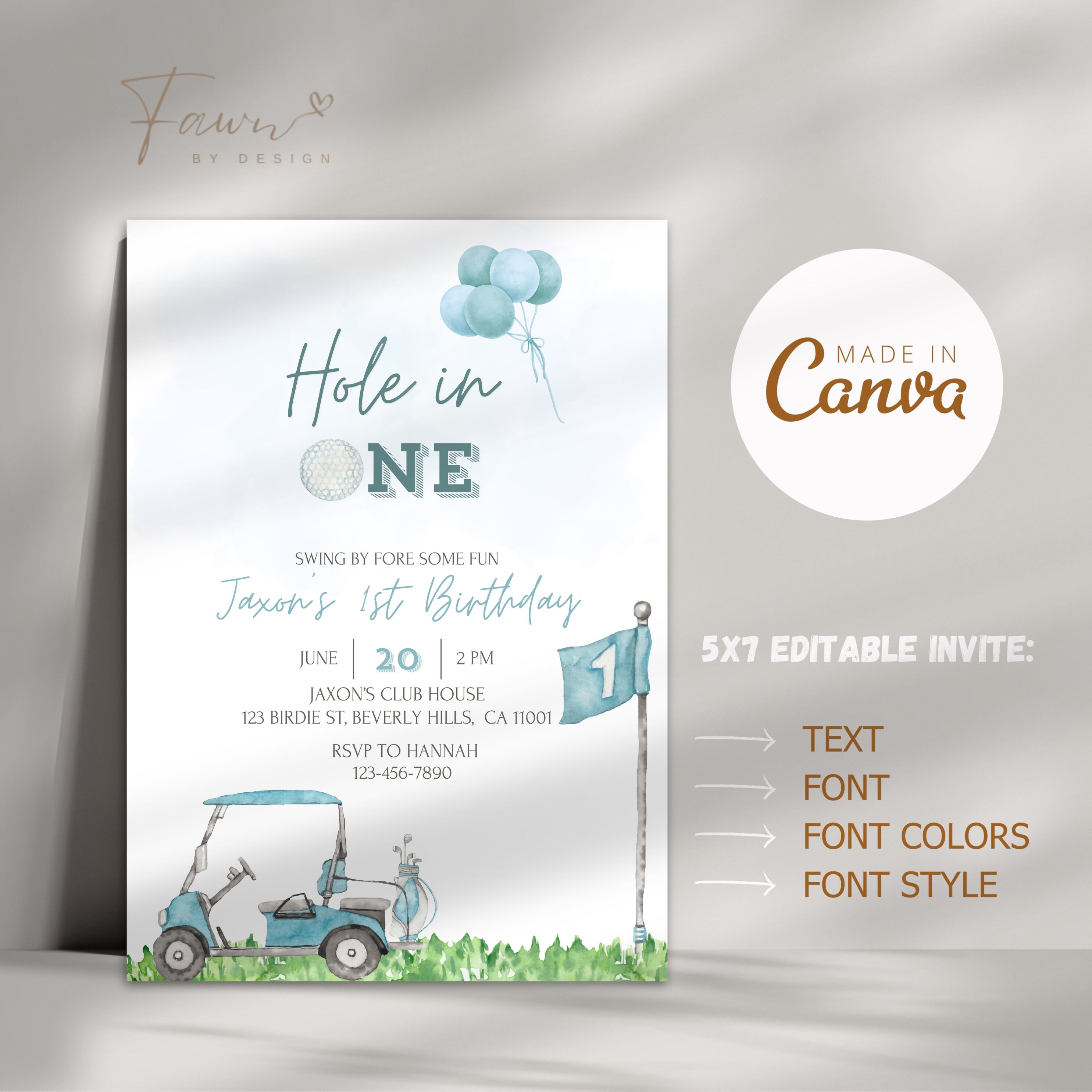 Editable Blue Golf Birthday Invitation, Let's Par Tee, Boy Golf ...