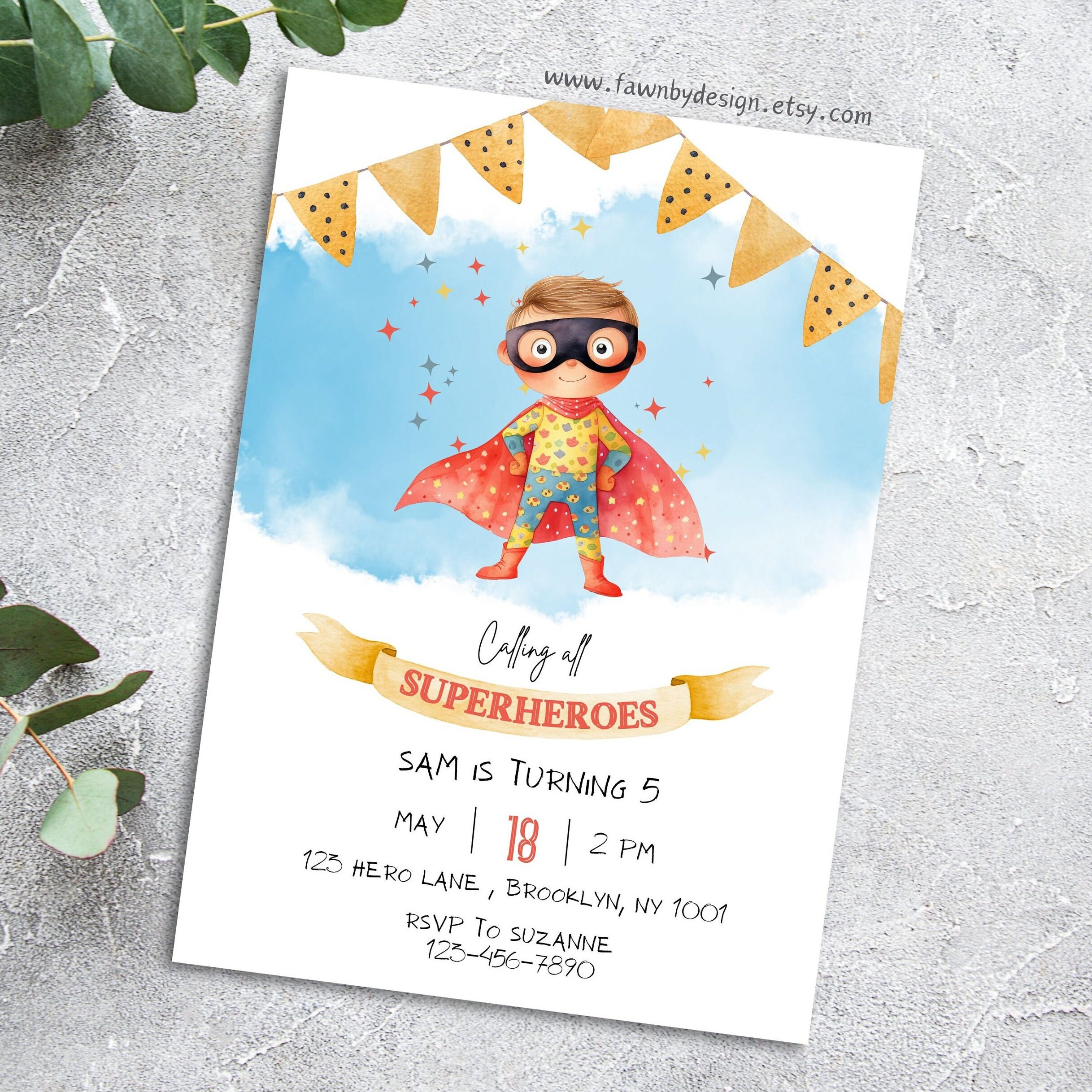 Editable Modern Superhero Boys Birthday Invitation Template ...