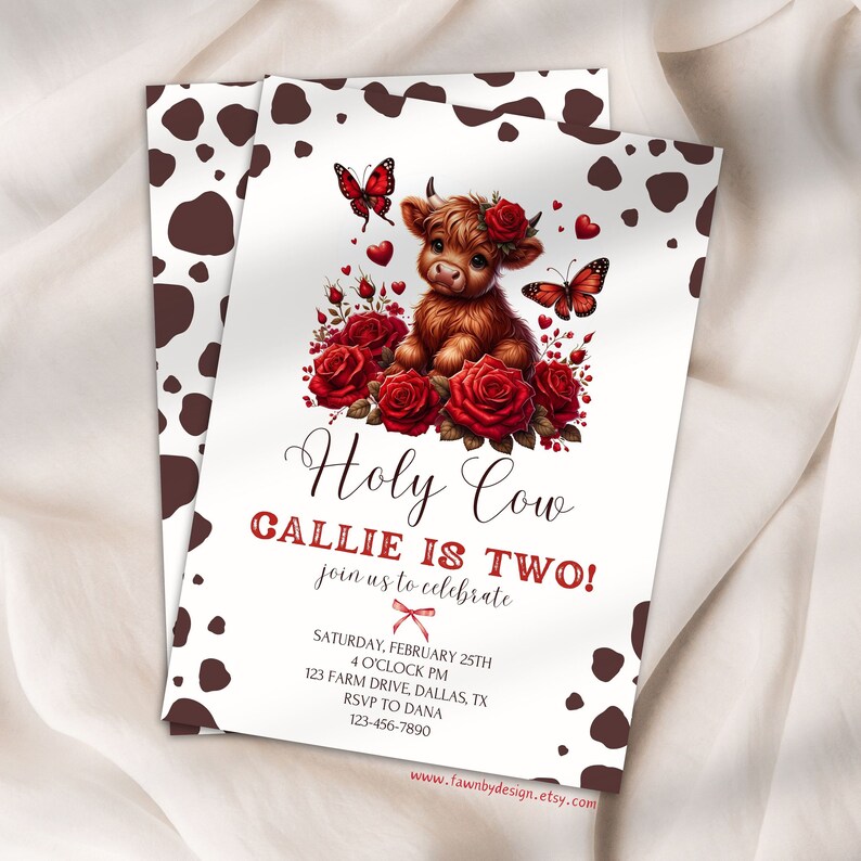 Editable Cow Birthday Invitation. Holy Cow I'm Two. Little Cow. Floral ...