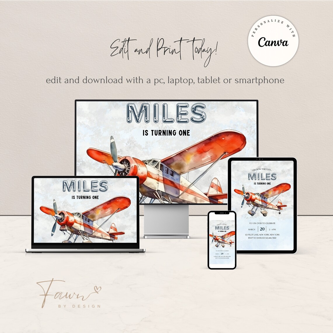 Editable Airplane Birthday Invitation Template, Modern Plane Invitation ...