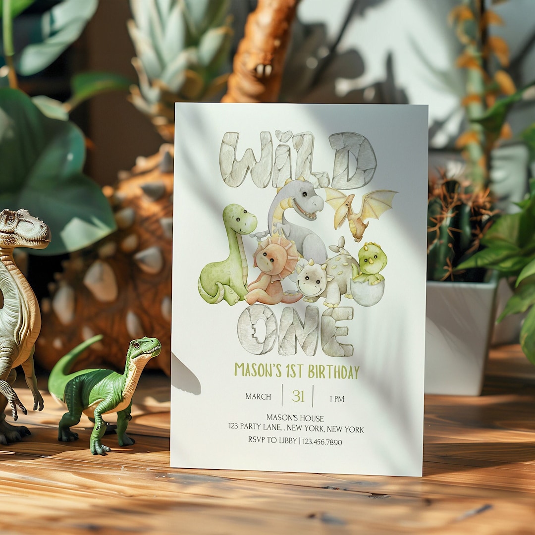 Editable Wild One Birthday Invitation, Wild One Invitation, Dinosaur ...