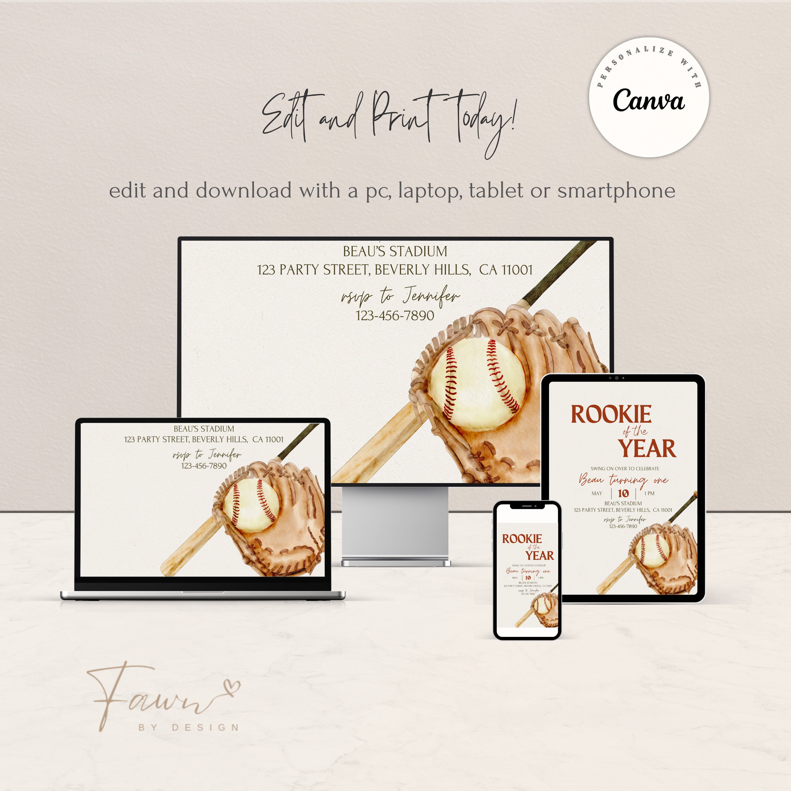 Editable Baseball Party Invitation, Little Rookie, 1st Birthday, All ...