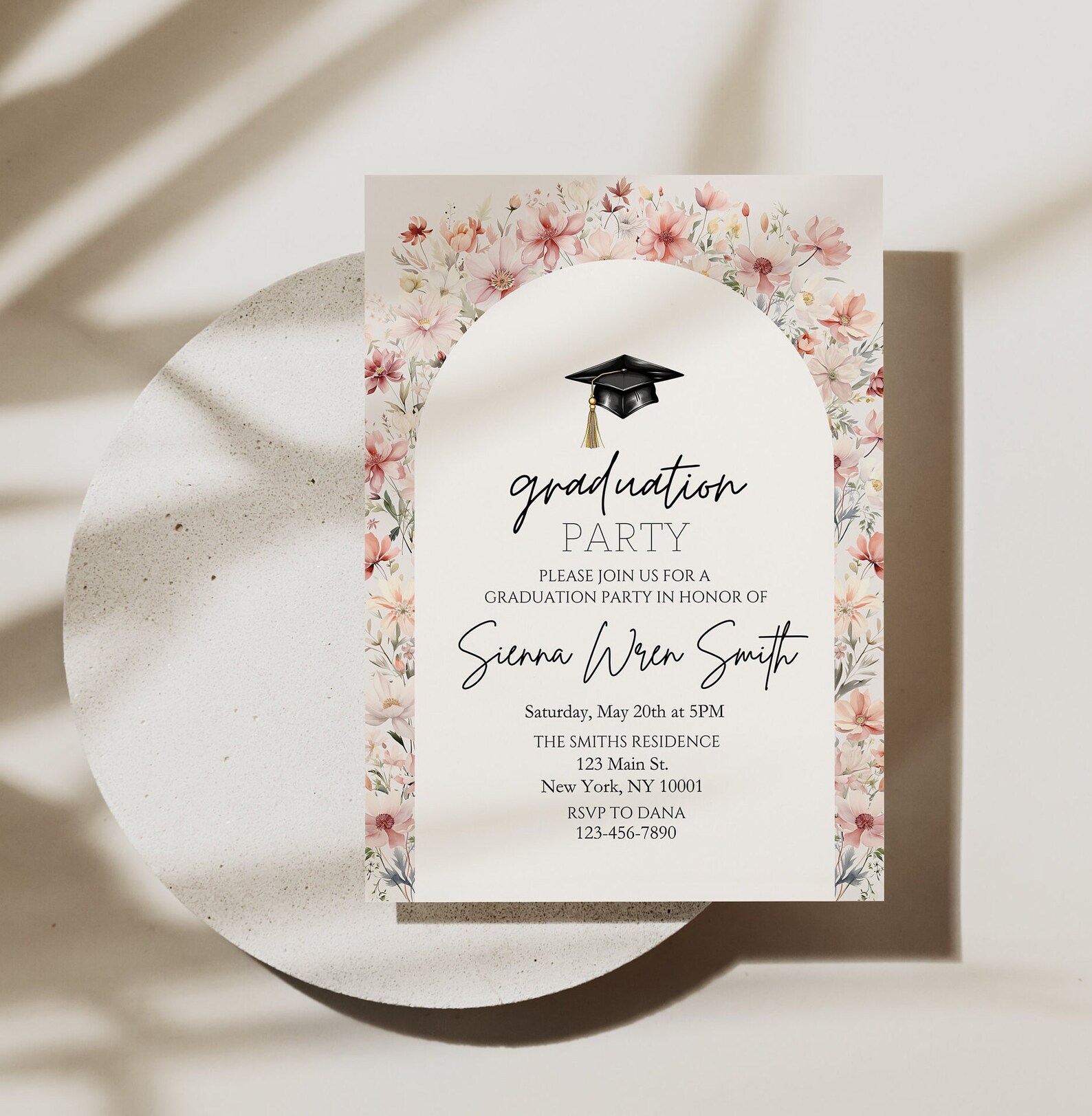 Editable Pink Floral Graduation Invitation, Floral Graduation ...