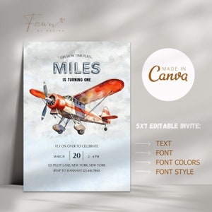 Editable Airplane Birthday Invitation Template, Modern Plane Invitation ...
