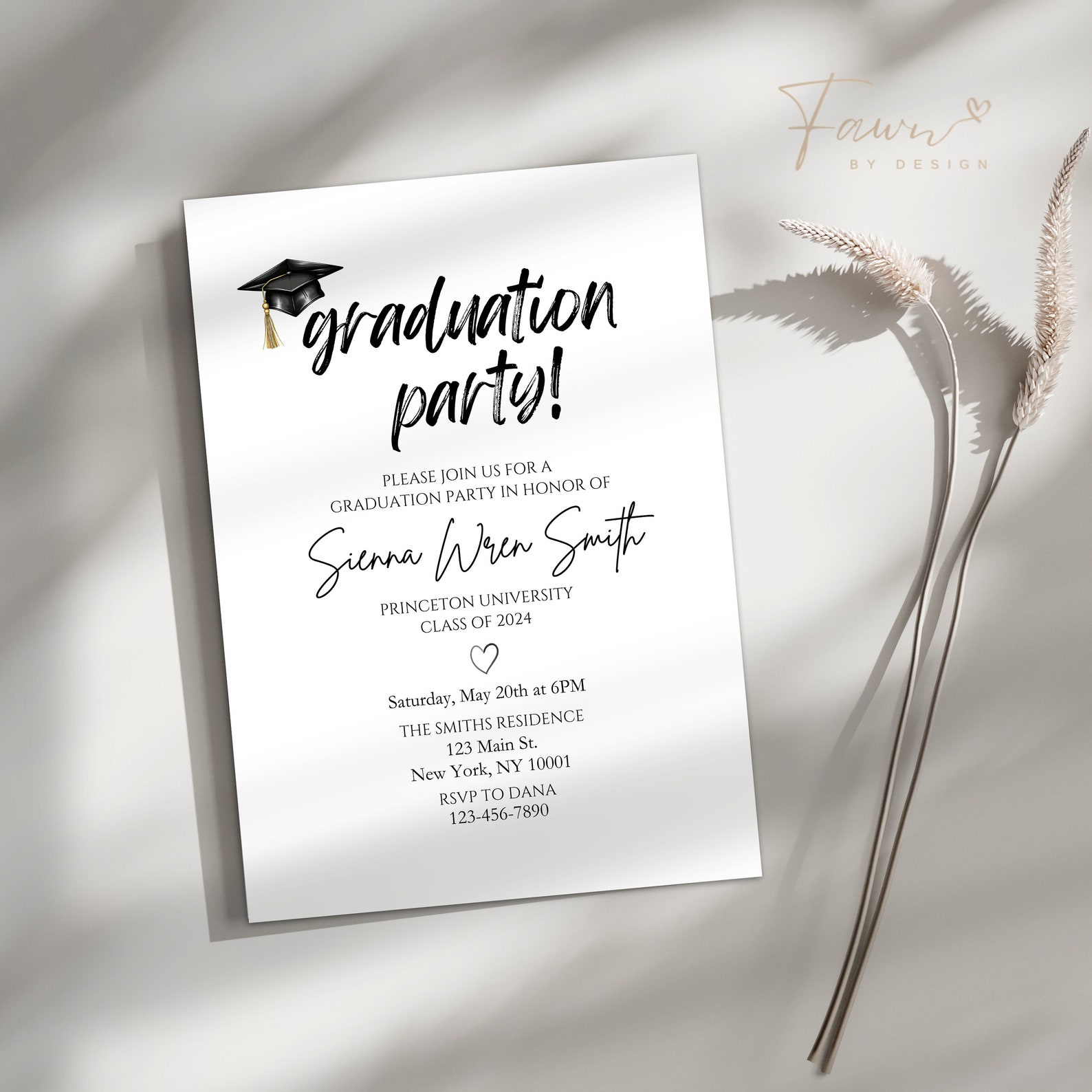 Editable Minimalist Graduation Party Invitation, Graduation Invitation ...
