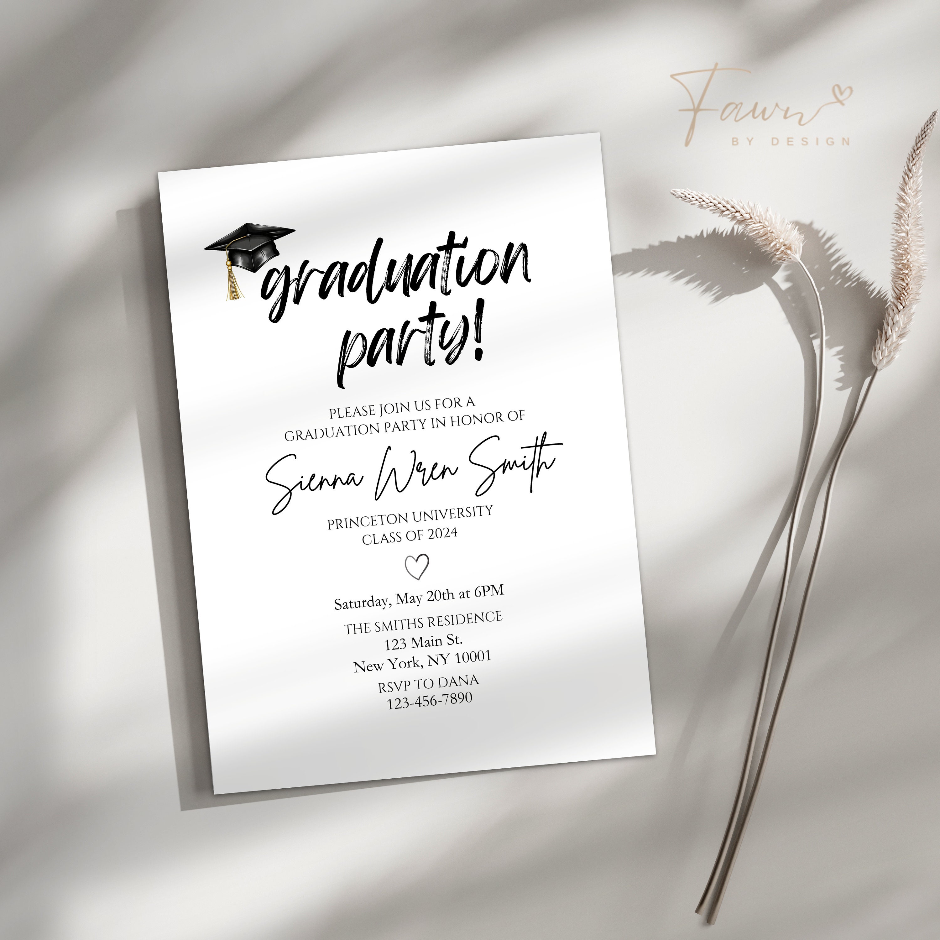 Editable Minimalist Graduation Party Invitation, Graduation Invitation ...