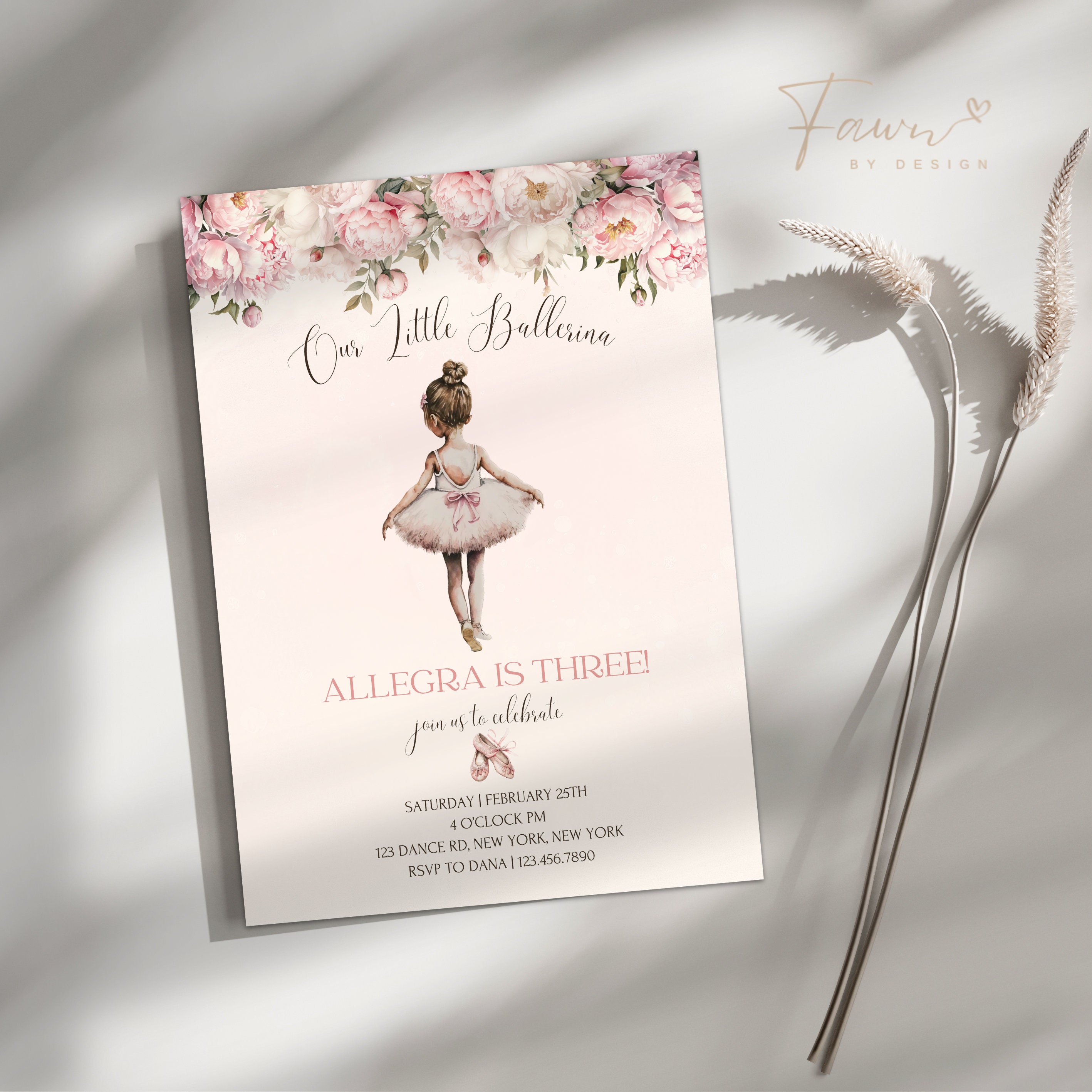 Editable Ballerina Birthday Invitation, Girl Dance Party, Modern ...