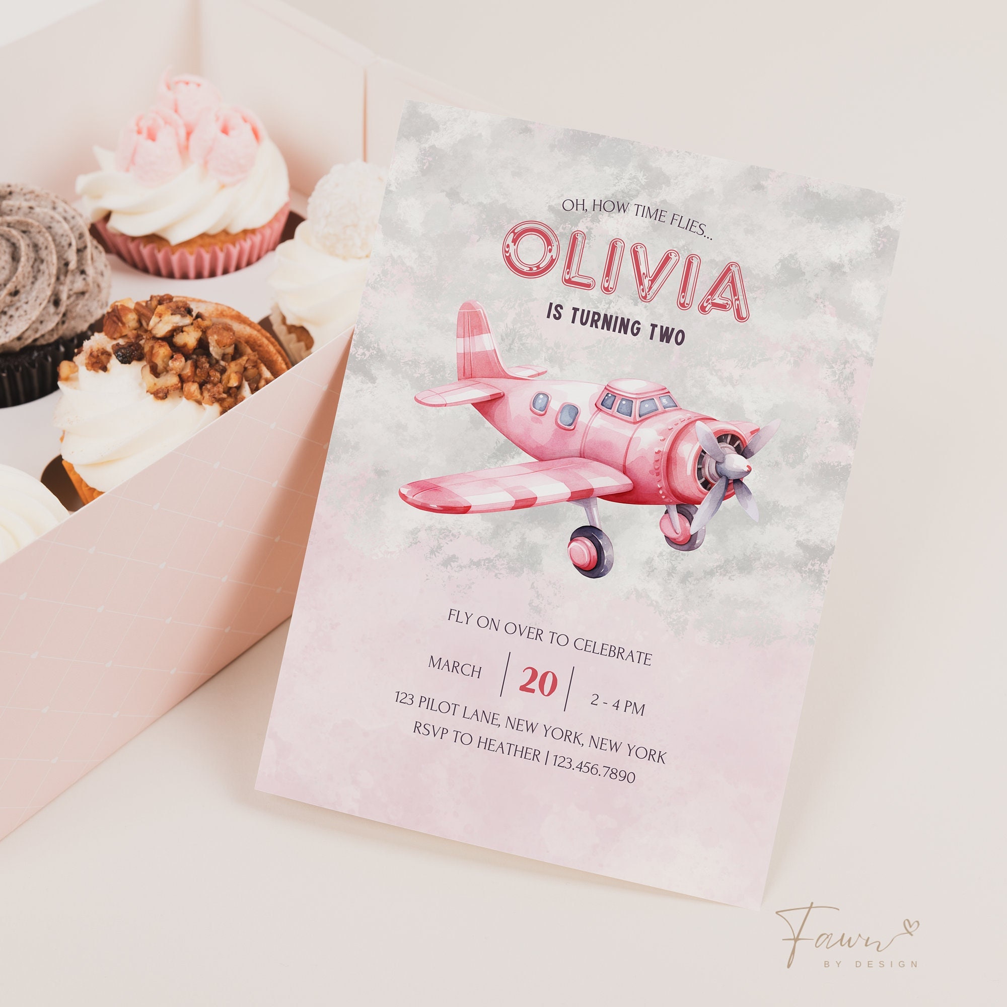 Editable Pink Airplane Birthday Invitation Girl, Plane Birthday ...