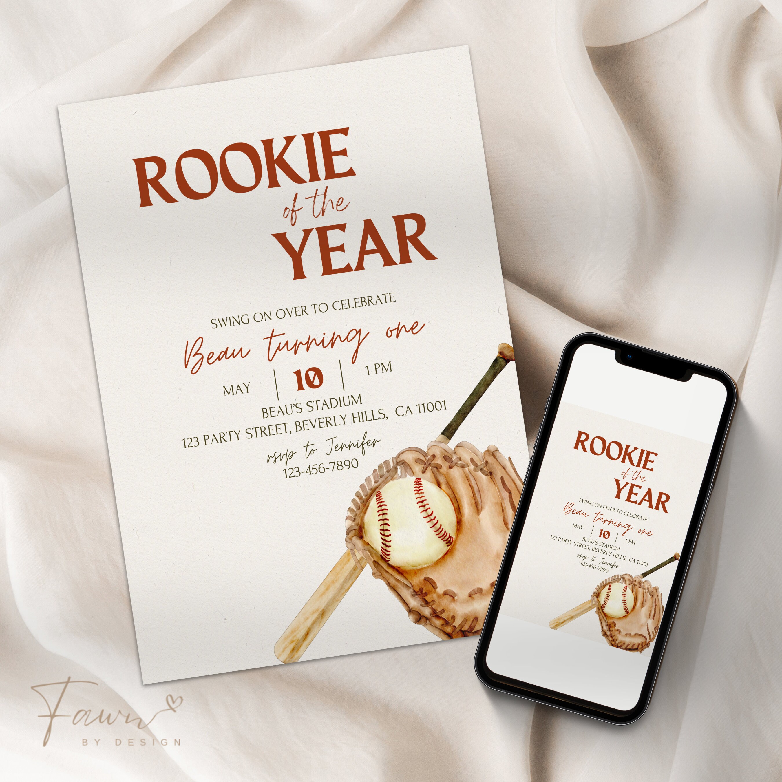 Editable Baseball Party Invitation, Little Rookie, 1st Birthday, All ...