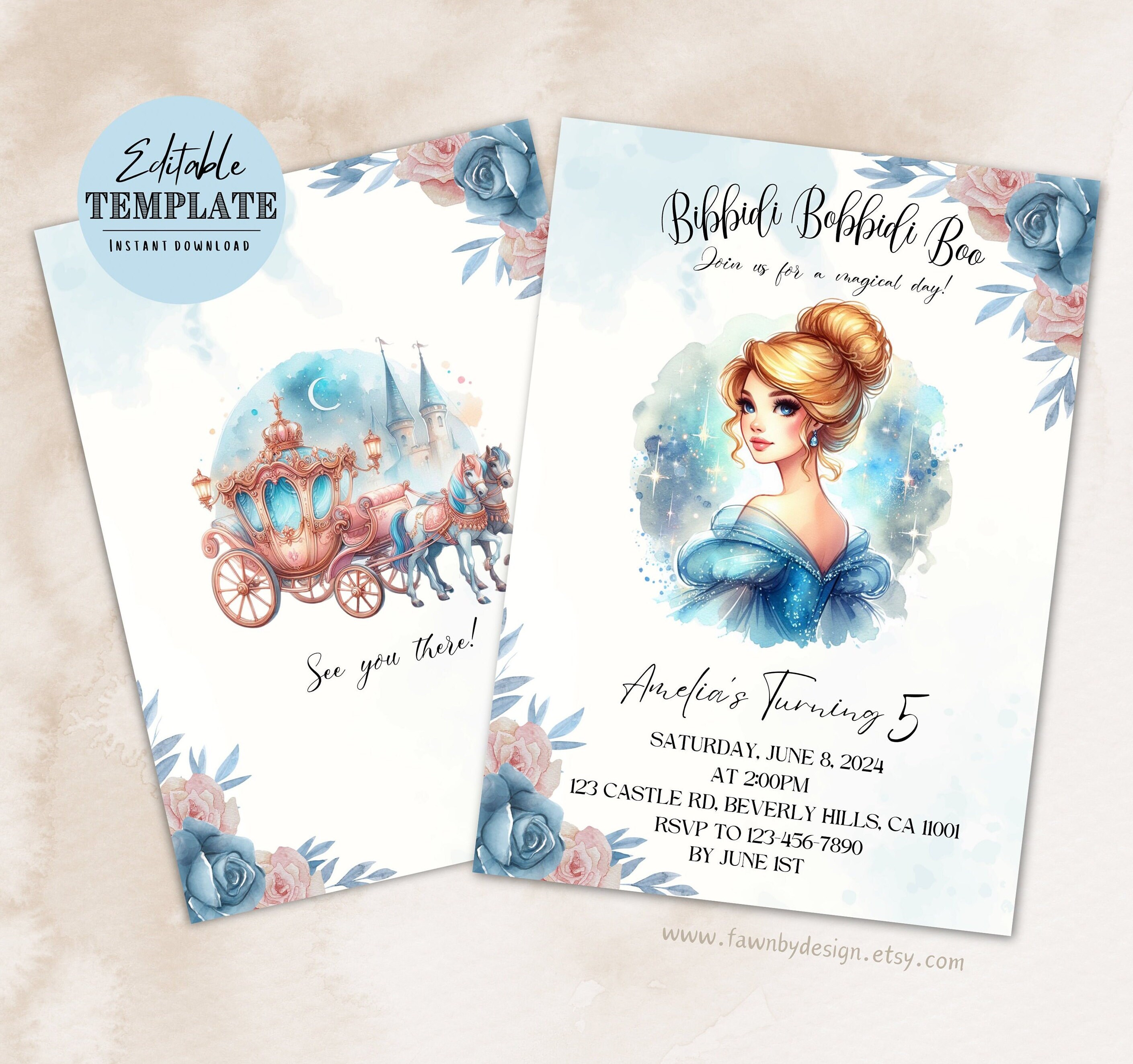 Editable Cinderella Birthday Invitation Template, Printable Birthday ...