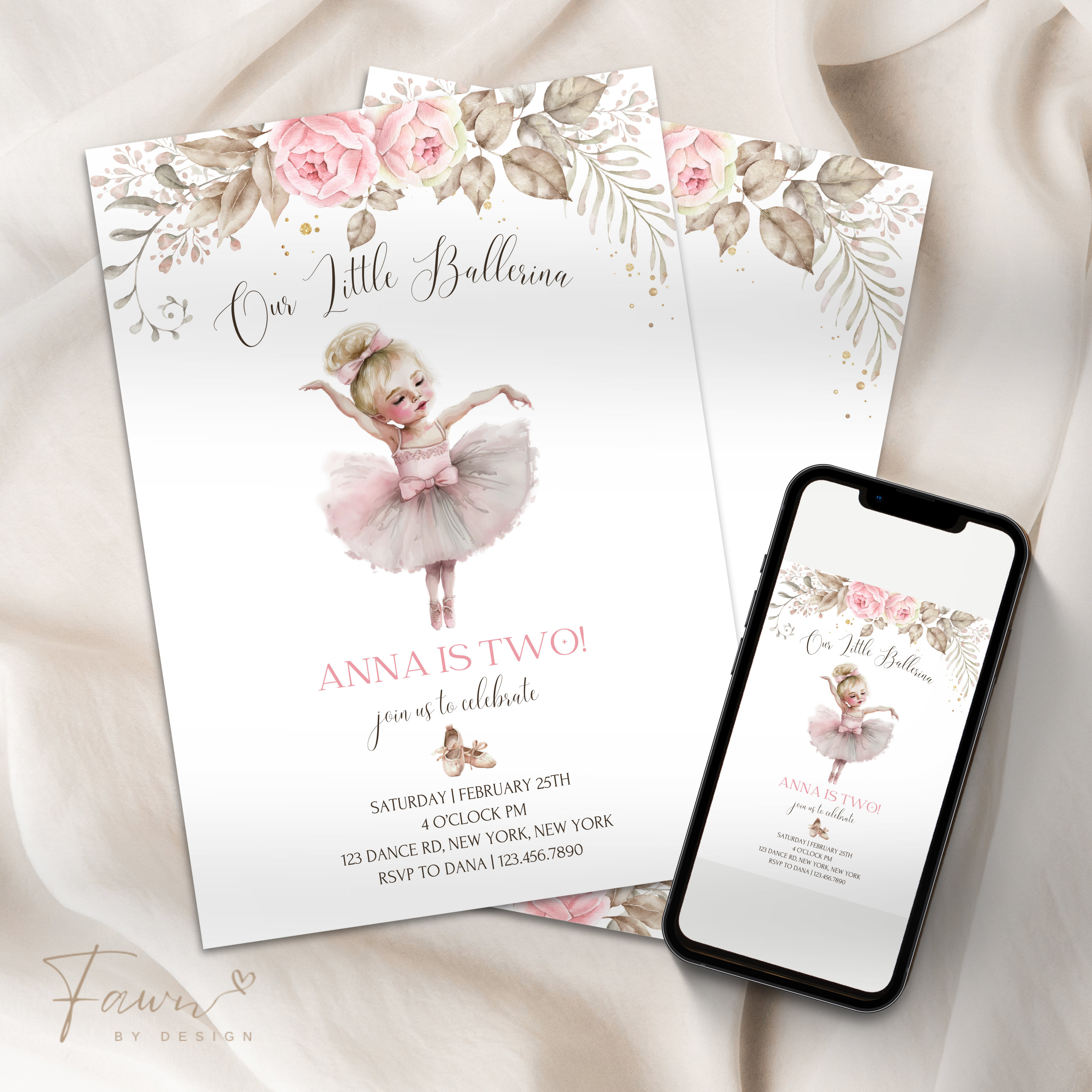 Editable Ballerina Birthday Invitation Template, Watercolor Ballet ...