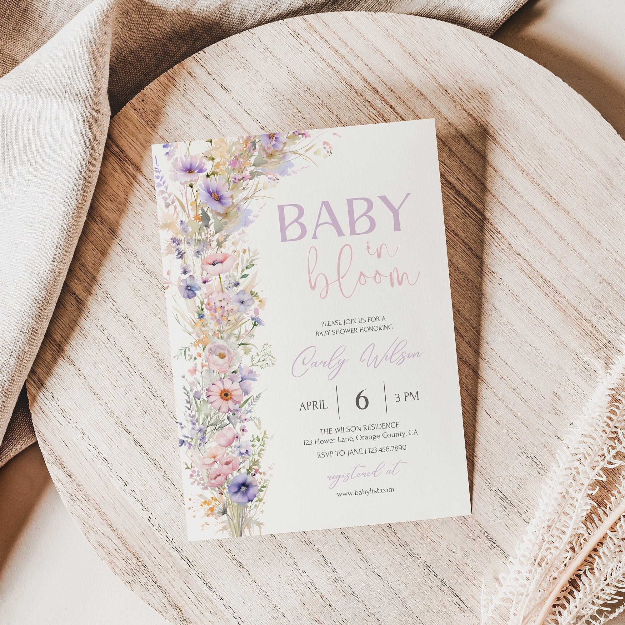 Editable Baby in Bloom Invitation, Wildflowers Baby Shower Invitation ...